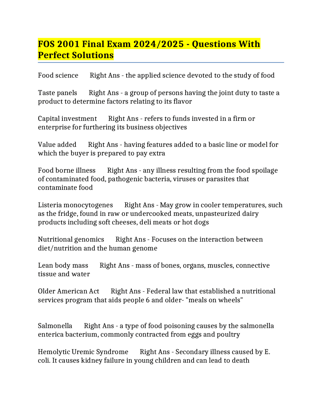 FOS 2001 Final Exam 2024/2025: Questions and Answers with Perfect ...