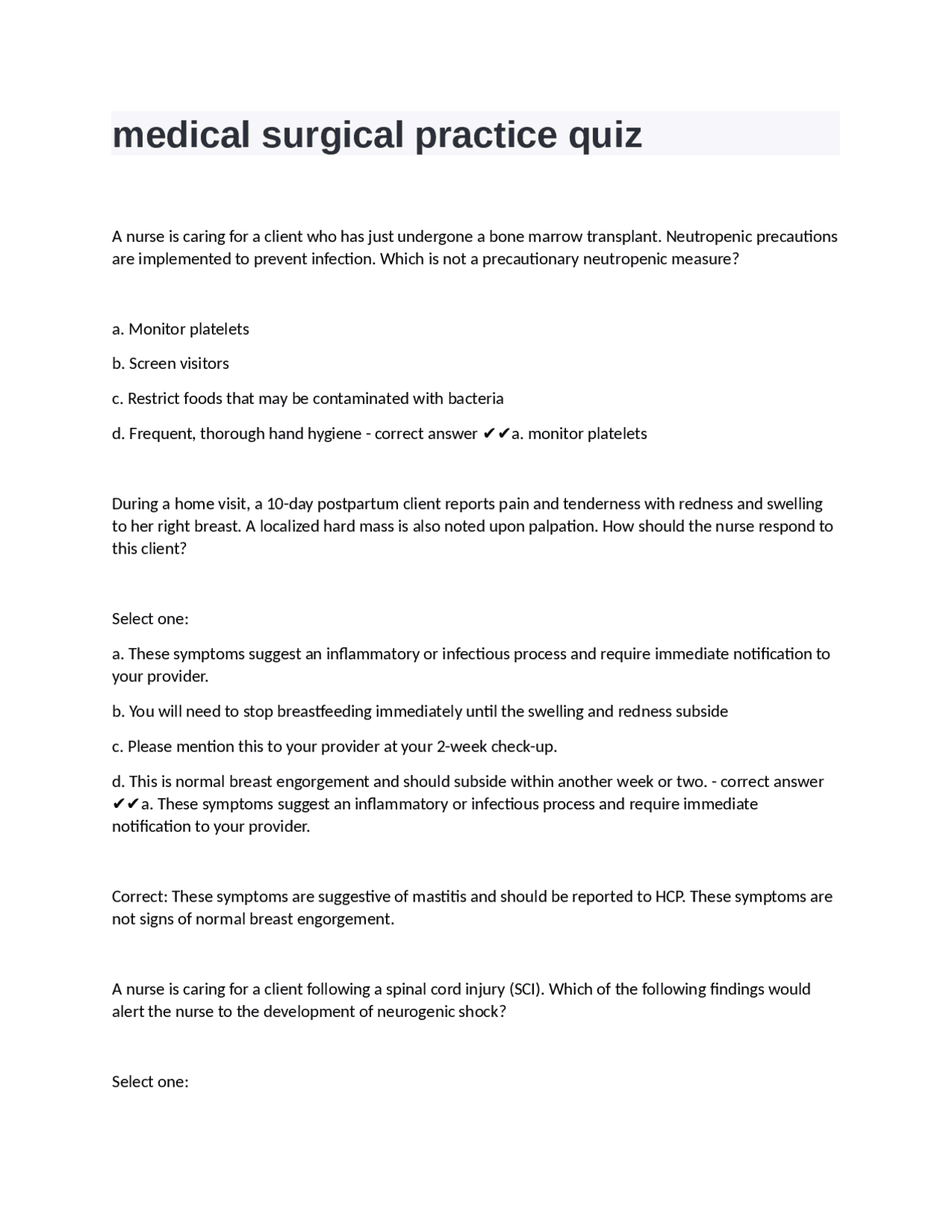 Medical Surgical Practice Quiz: Nursing Scenarios and Answers | Exams ...