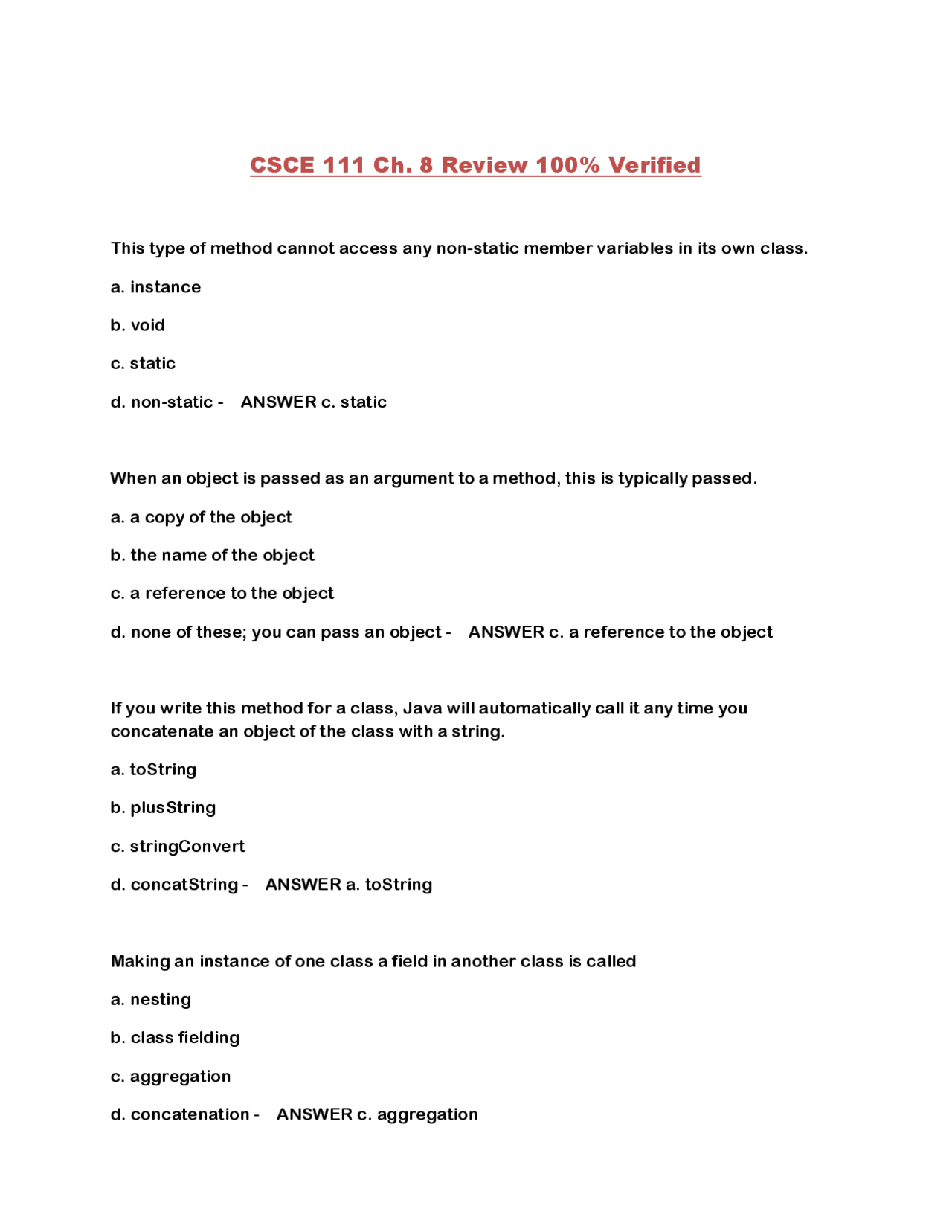 CSCE 111 Chapter 8 Review: Java Programming Concepts | Exams Advanced Education | Docsity