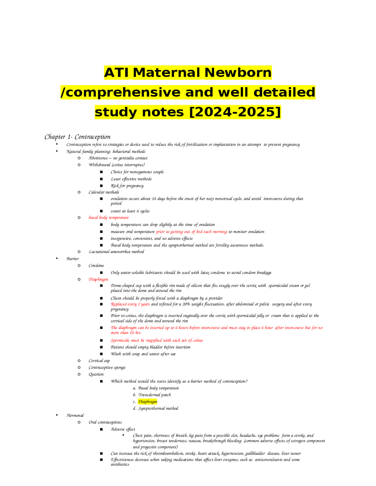 Maternal Newborn Care: Contraception and Pregnancy Changes | Study ...