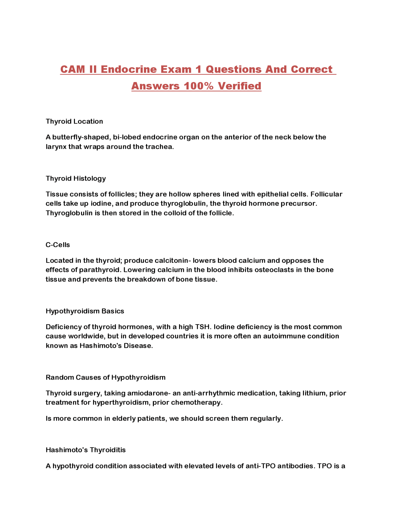 Endocrine System: Thyroid Gland - Exam 1 Questions and Answers | Exams ...