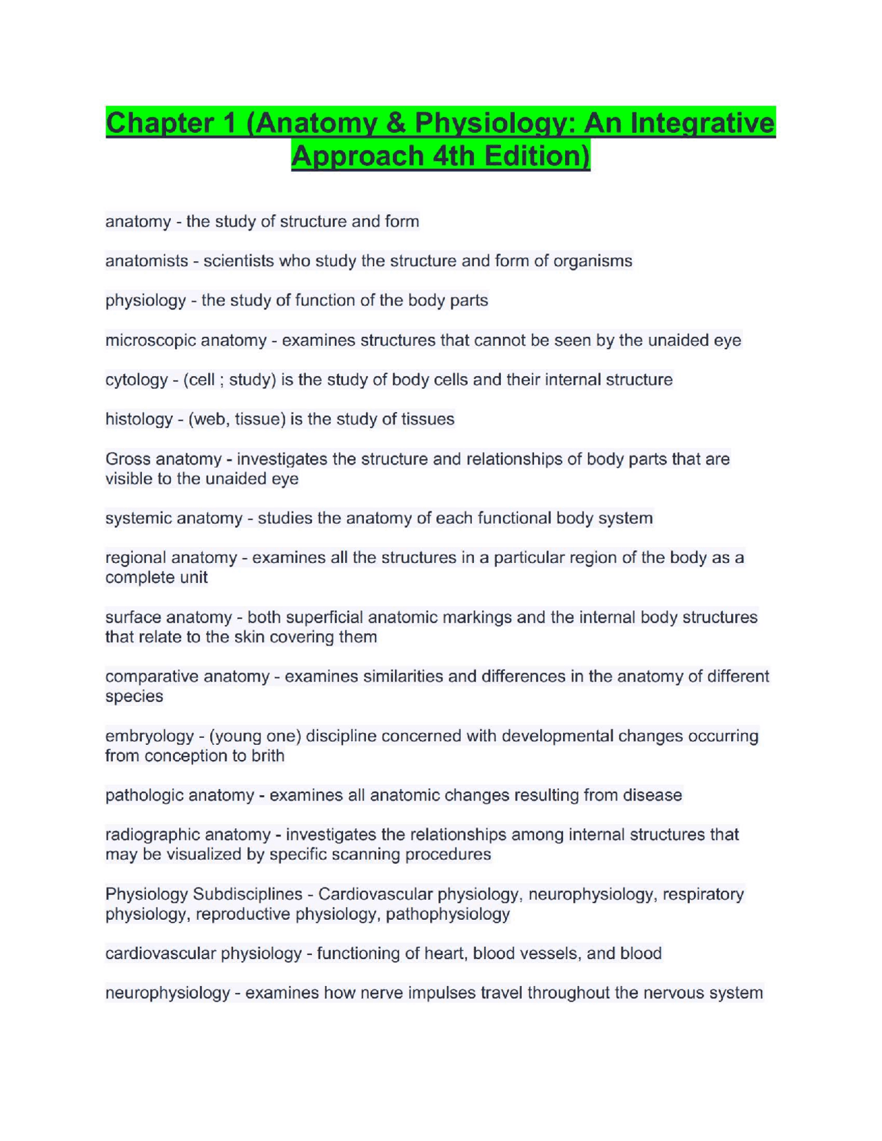 Chapter 1 (Anatomy & Physiology | Exercises Nursing | Docsity
