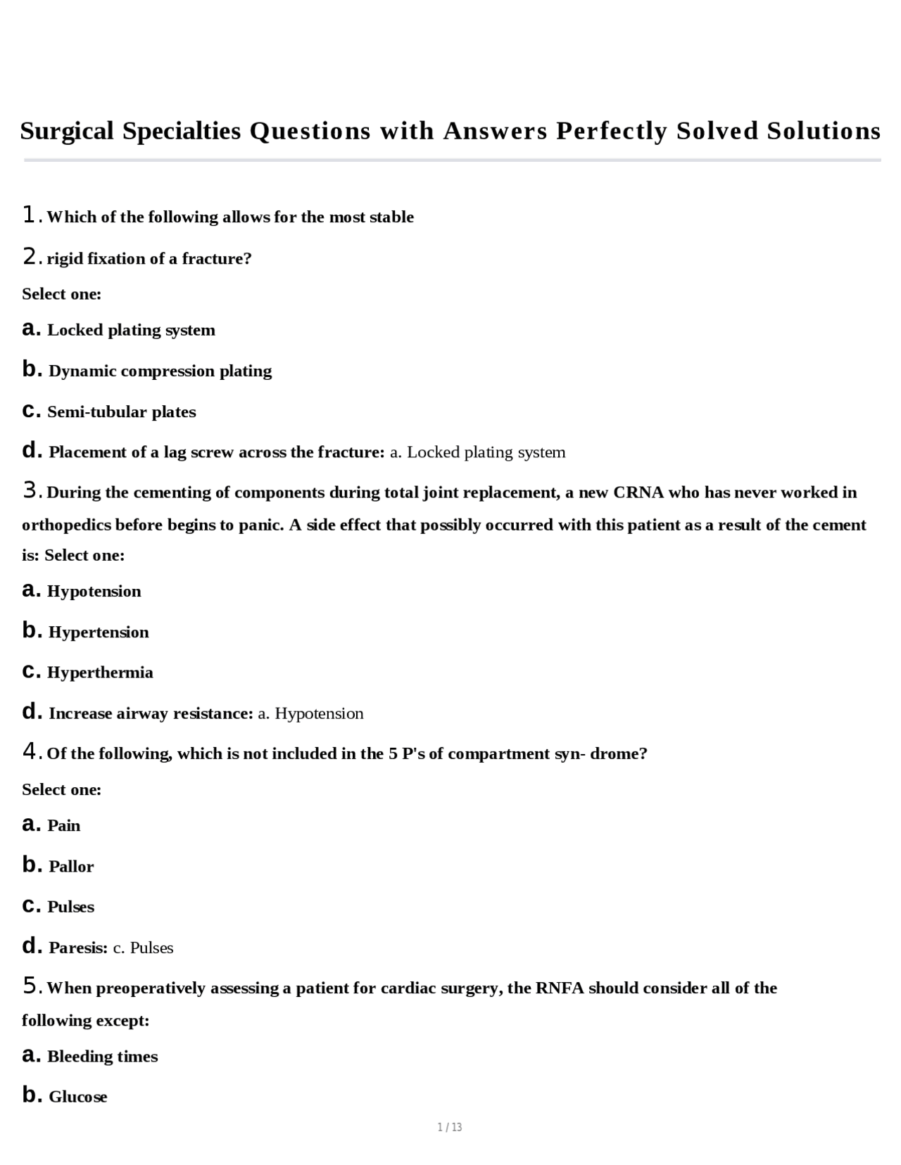 Surgical Specialties Questions with Answers Perfectly Solved Solutions ...