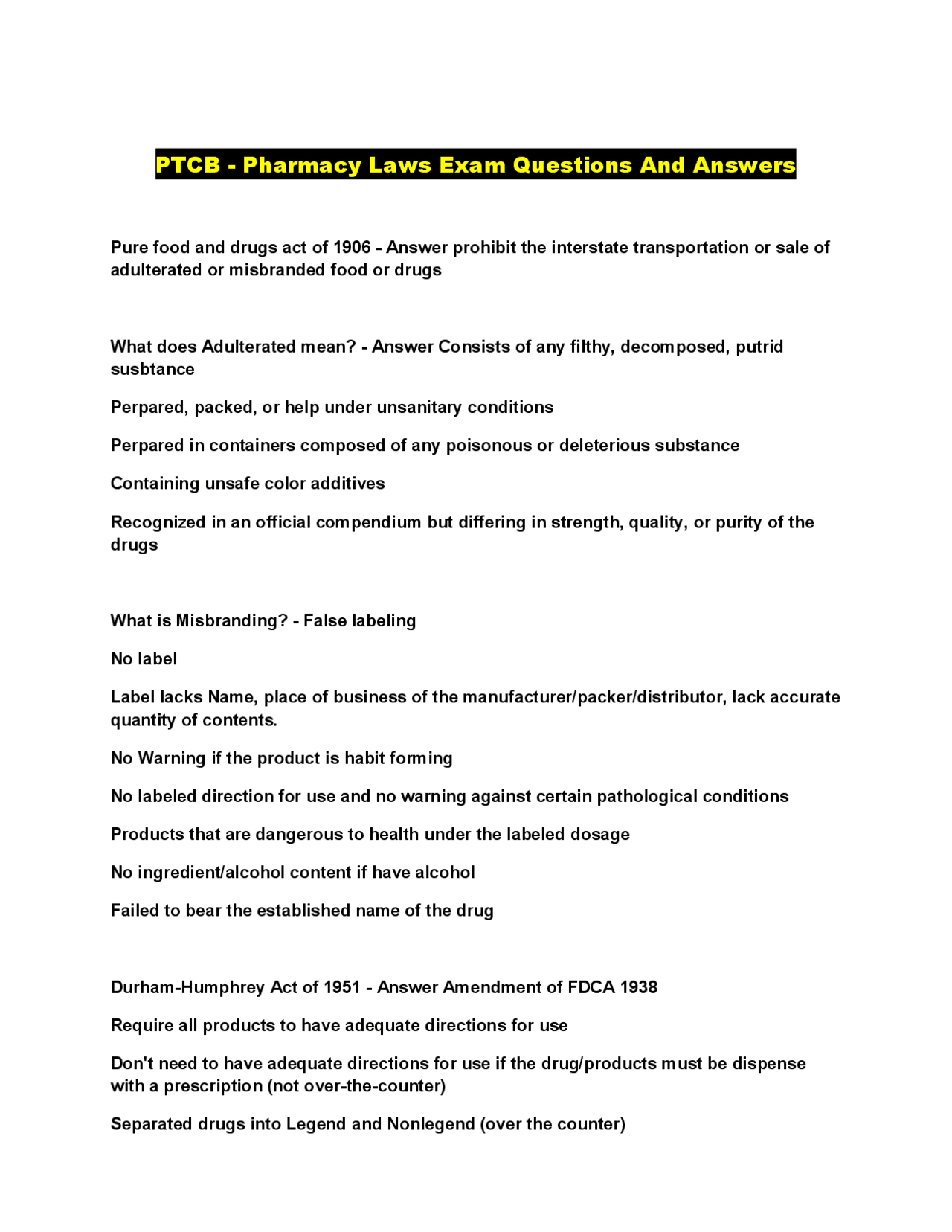 Pharmacy Laws Exam Questions and Answers: A Comprehensive Guide for ...