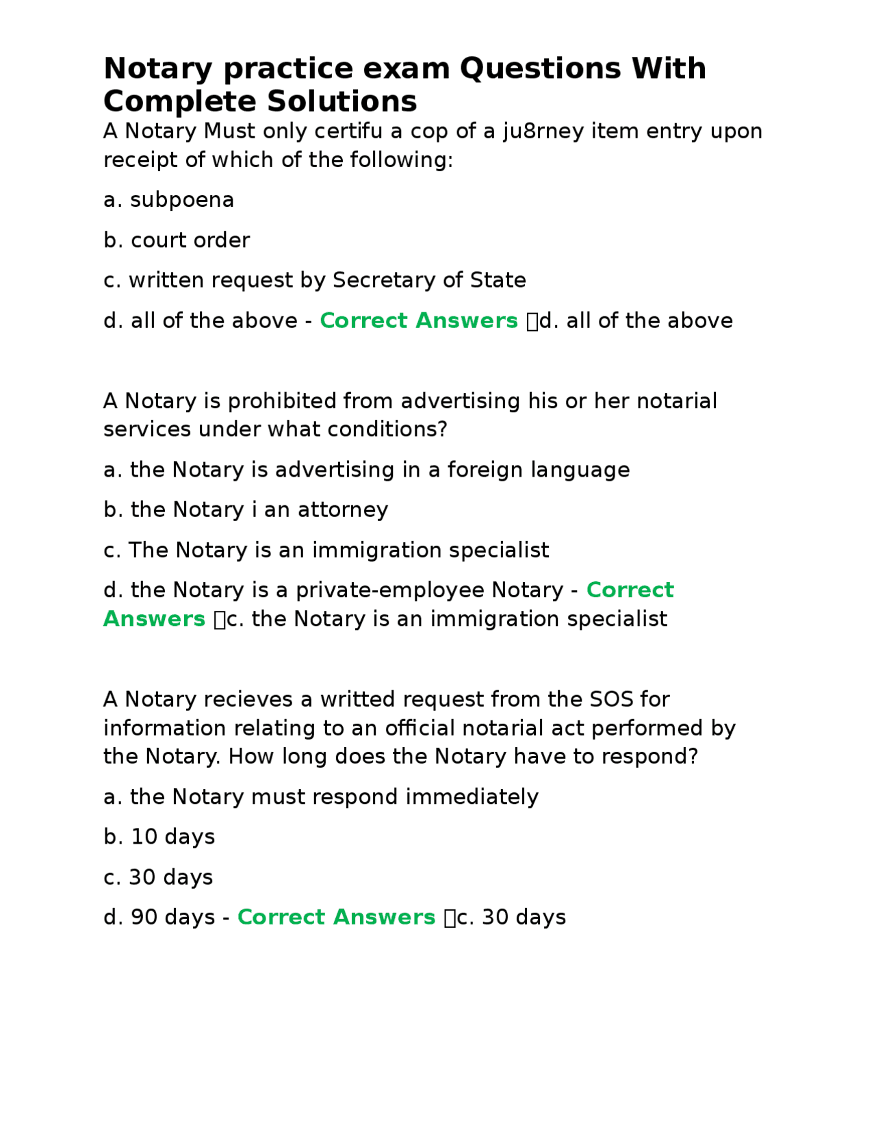 Notary Practice Exam Questions with Complete Solutions | Exams Nursing ...