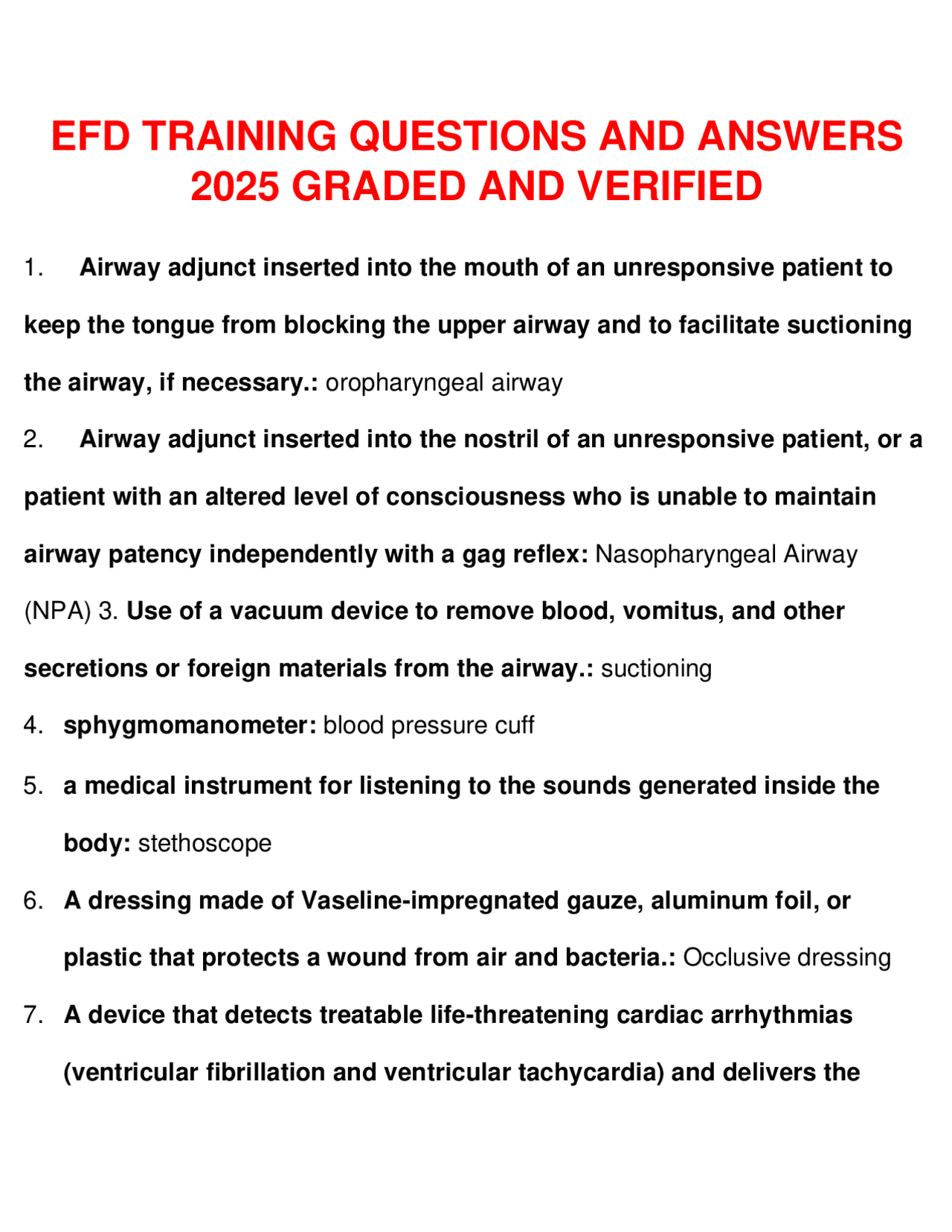 EFD TRAINING QUESTIONS AND ANSWERS 2025 GRADED AND VERIFIED.pdf | Exams ...