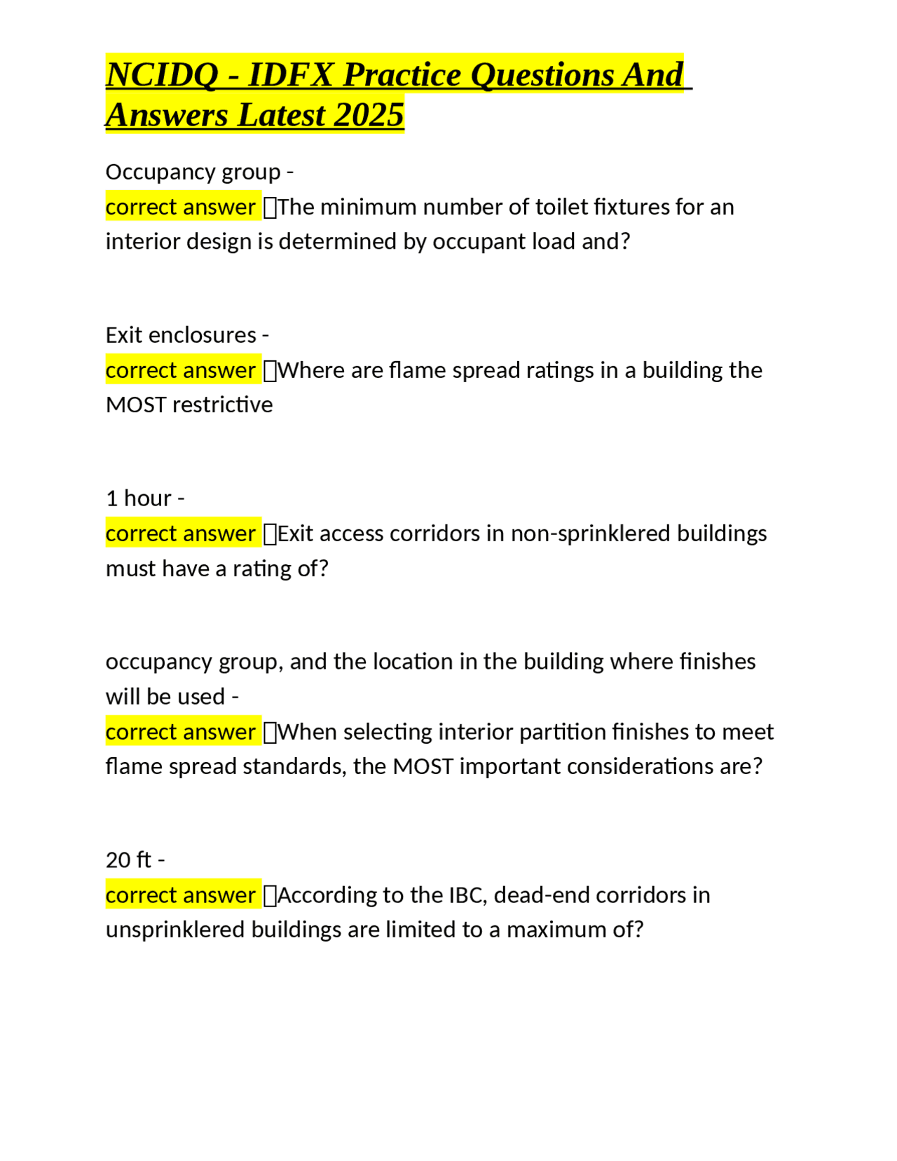 NCIDQ - IDFX Practice Questions And Answers Latest 2025 | Exams ...