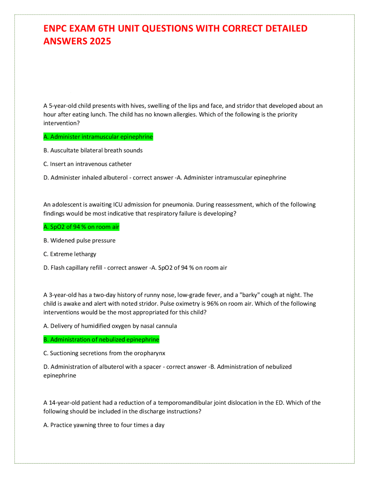 ENPC Exam 6th Unit Questions with Correct Detailed Answers 2025 | Exams ...