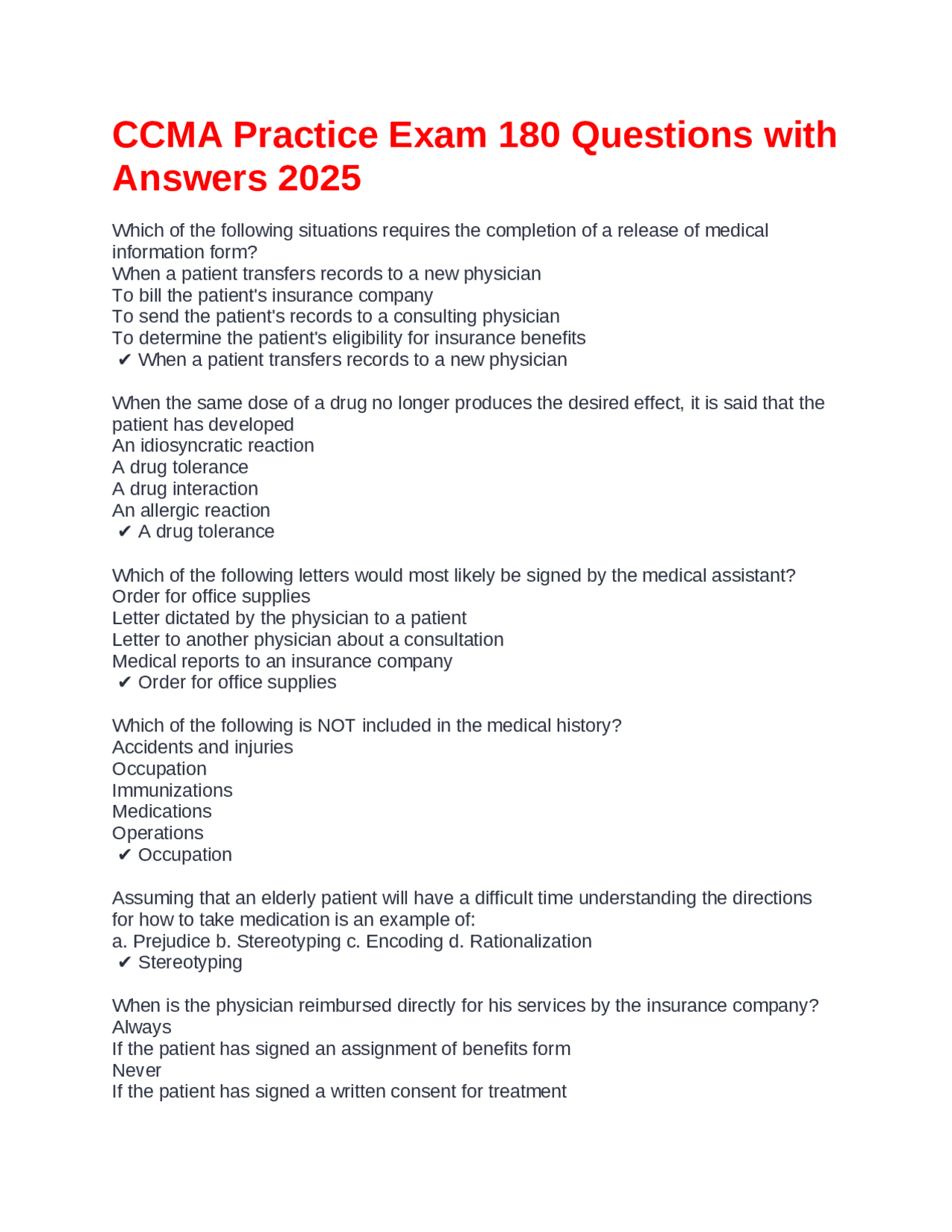 CCMA Practice Exam: 180 Questions with Answers for 2025 | Exams ...