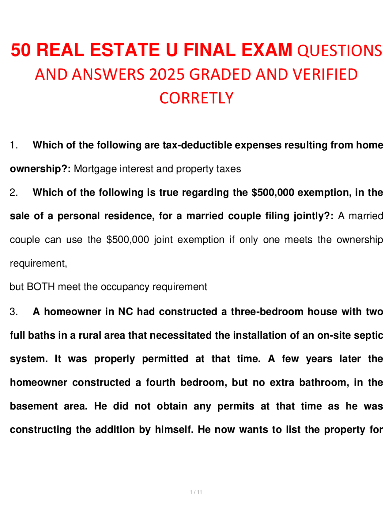 50 REAL ESTATE U FINAL EXAM QUESTIONS AND ANSWERS 2025 GRADED AND ...