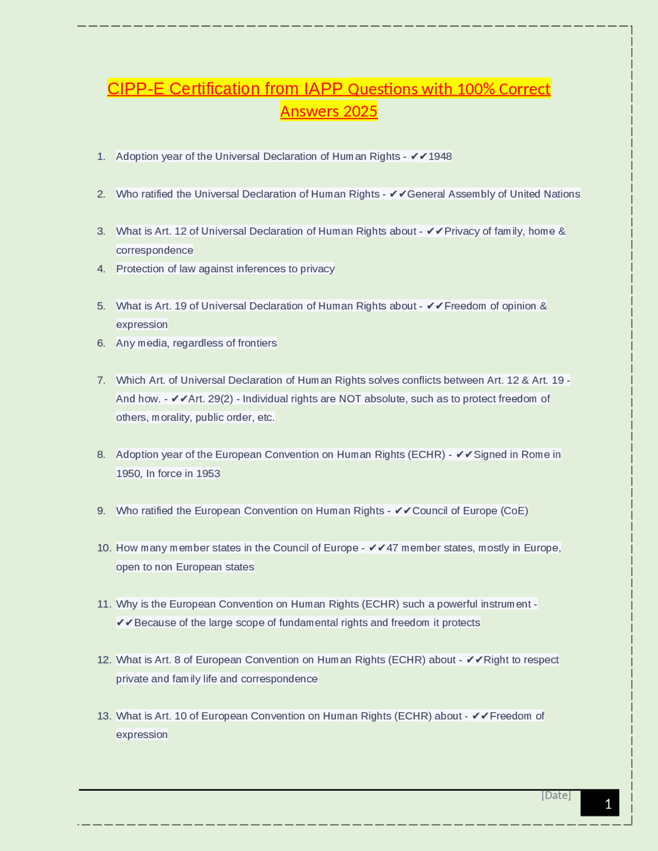 CIPP-E Certification from IAPP: Questions and Answers 2025 | Exams Humanities | Docsity