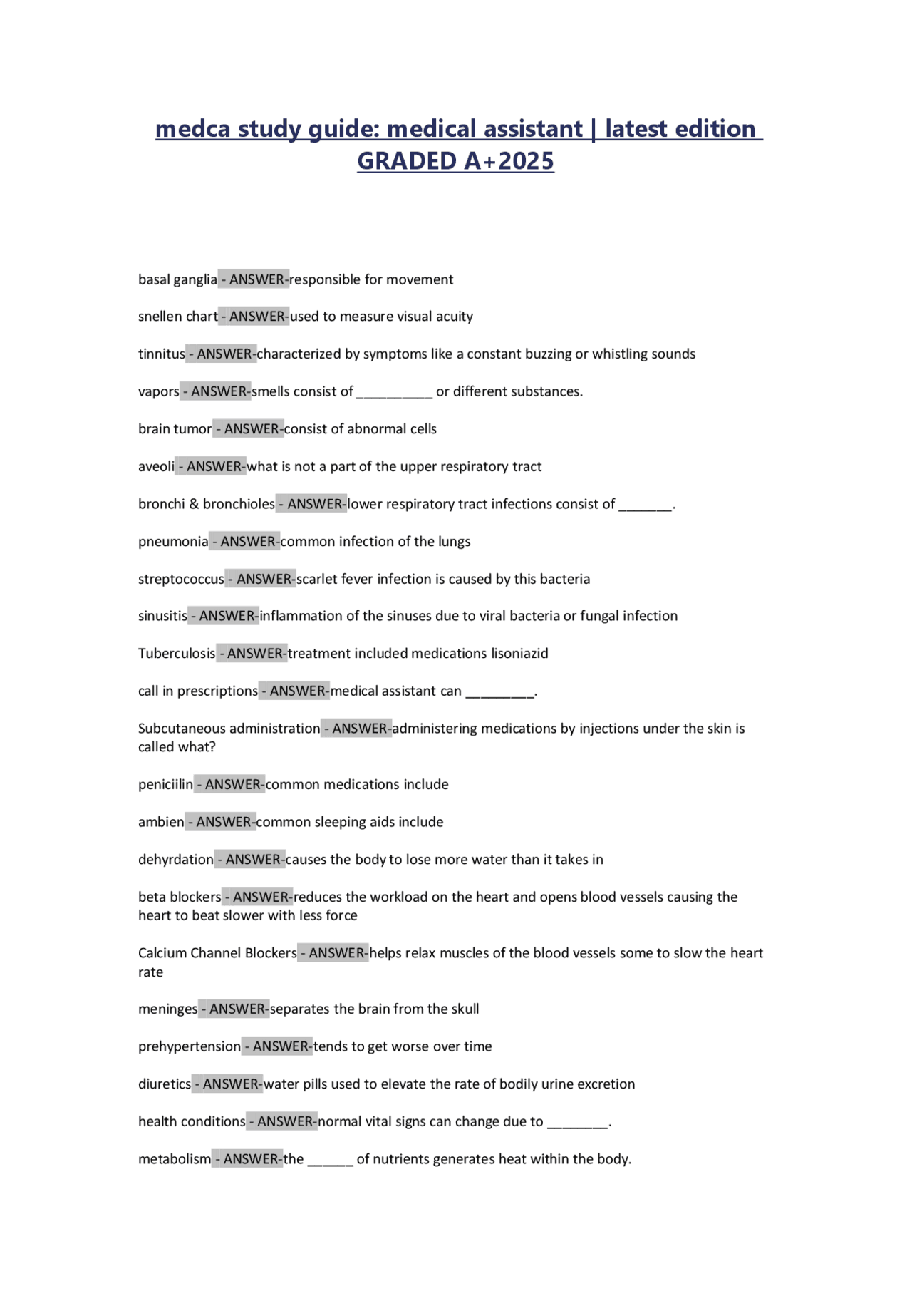 medca study guide: medical assistant | latest edition GRADED A+2025 ...