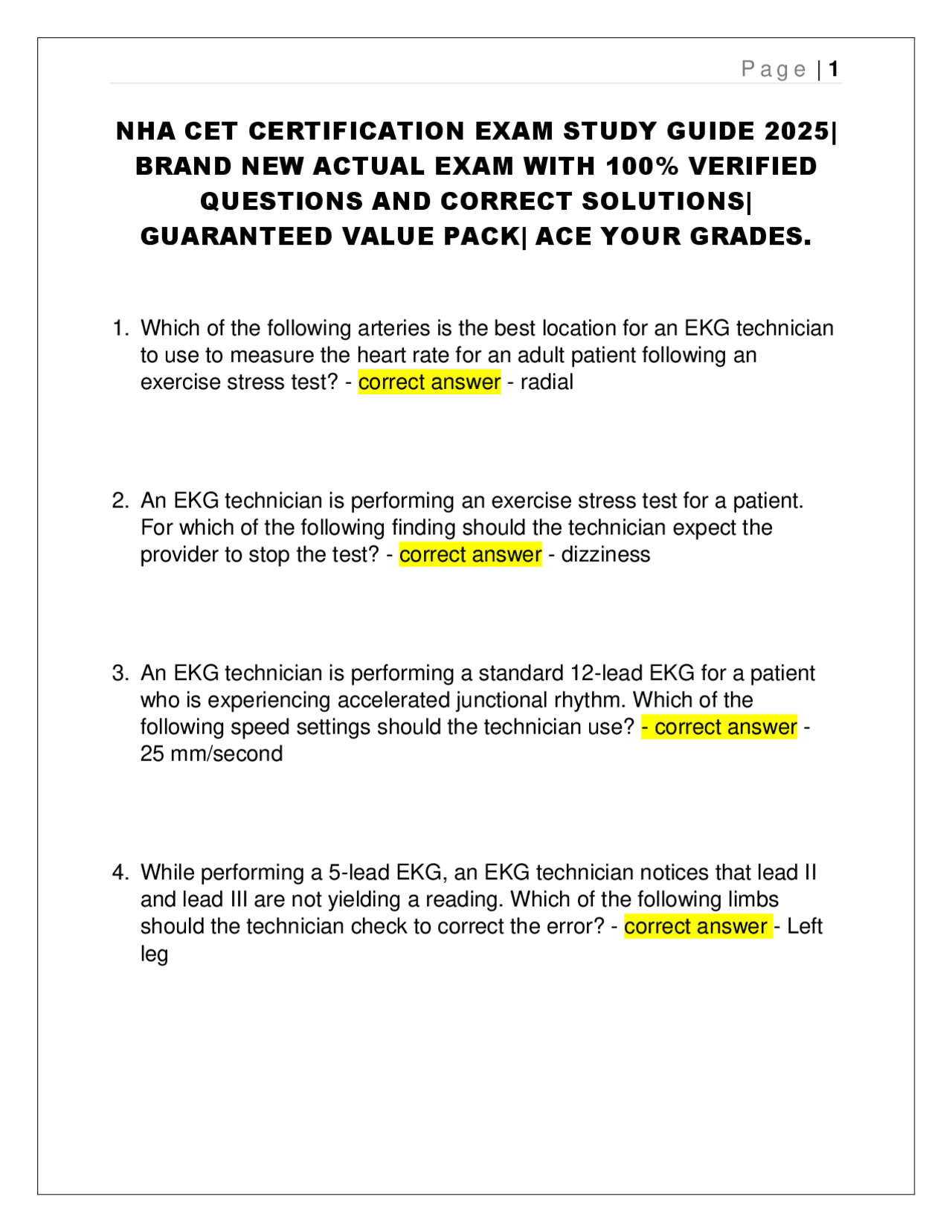 NHA CET Certification Exam Study Guide 2025: EKG Technician Practice ...