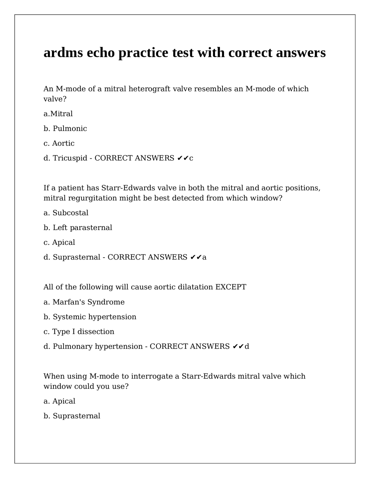 ARDMS Echo Practice Test: Multiple Choice Questions and Answers | Exams ...