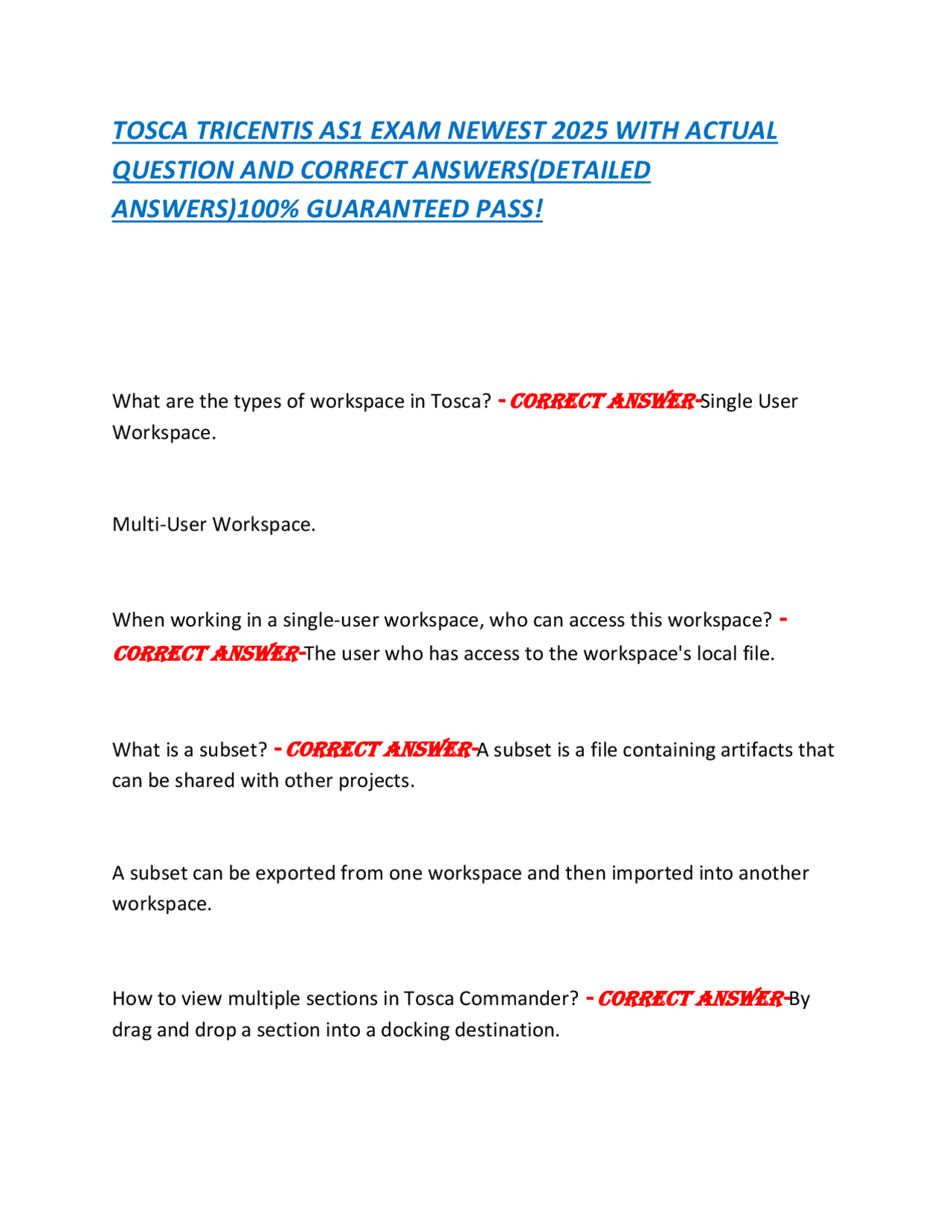 Tosca Tricentis AS1 Exam: Questions and Answers | Exams Health ...