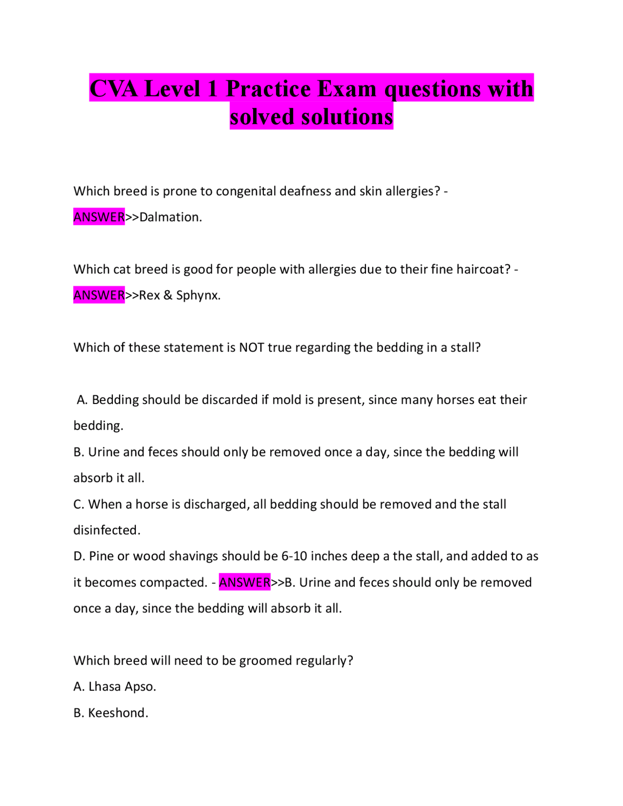 CVA Level 1 Practice Exam questions with solved solutions | Exams ...