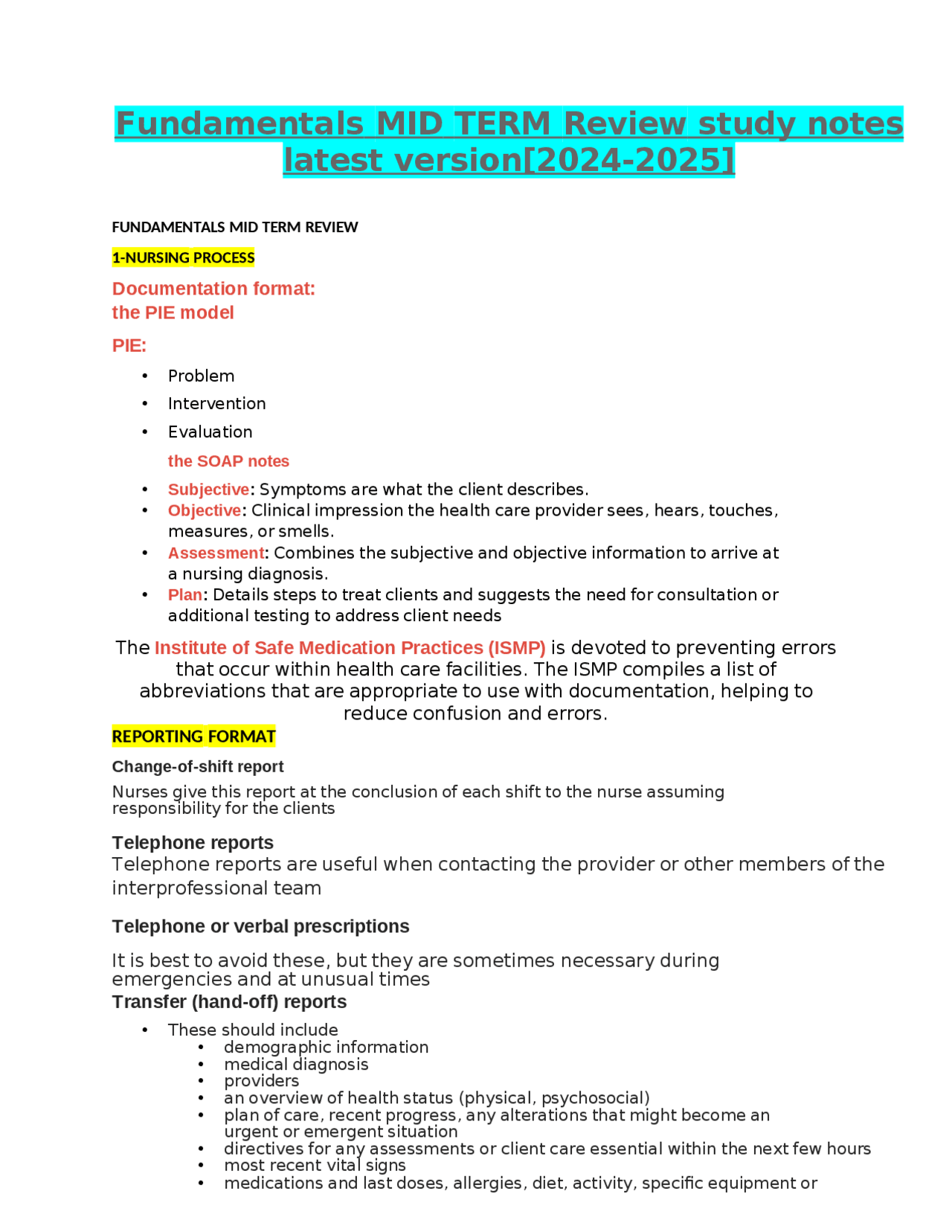 Fundamentals MID TERM Review study notes latest version[2024-2025 ...