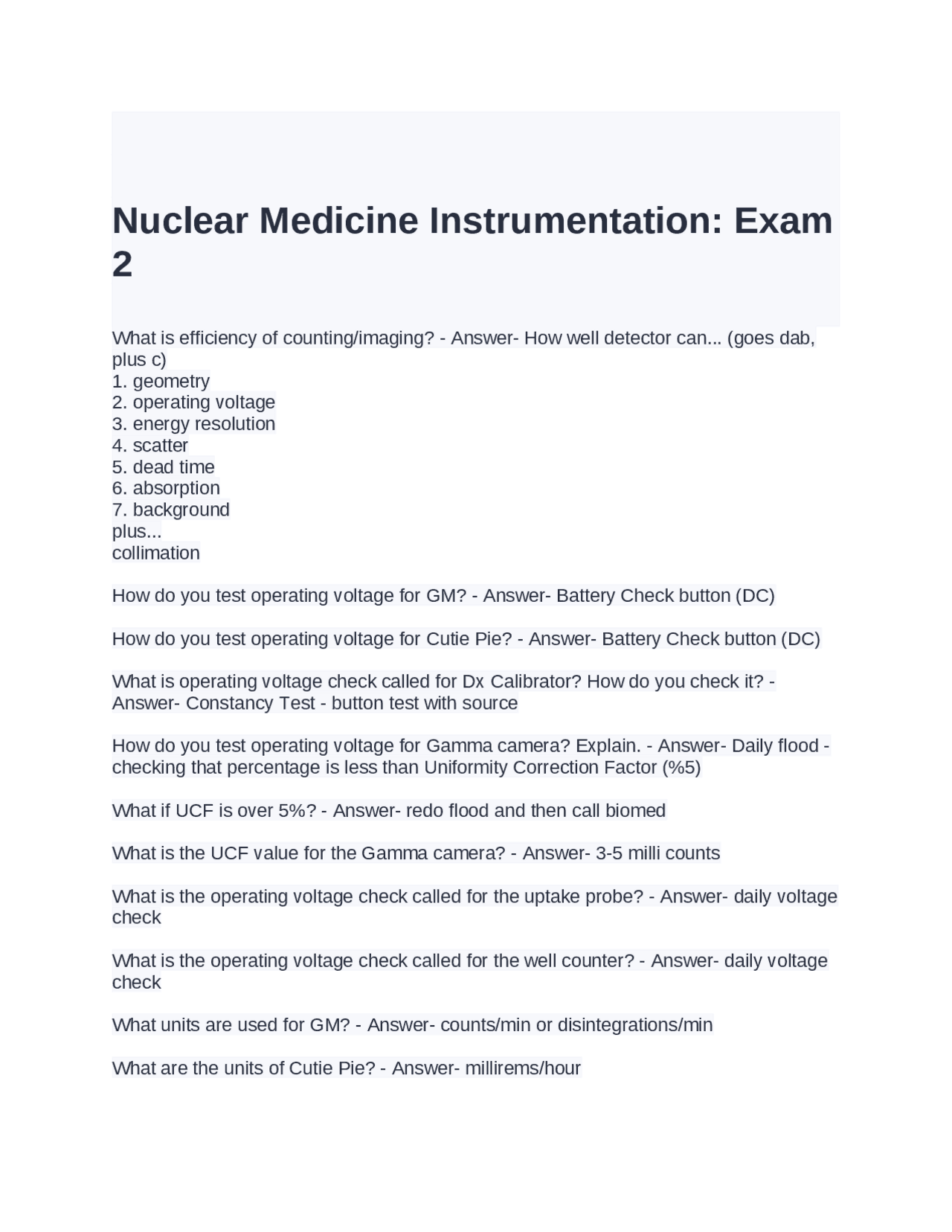 Nuclear Medicine Instrumentation: Exam Questions and Answers | Exams ...