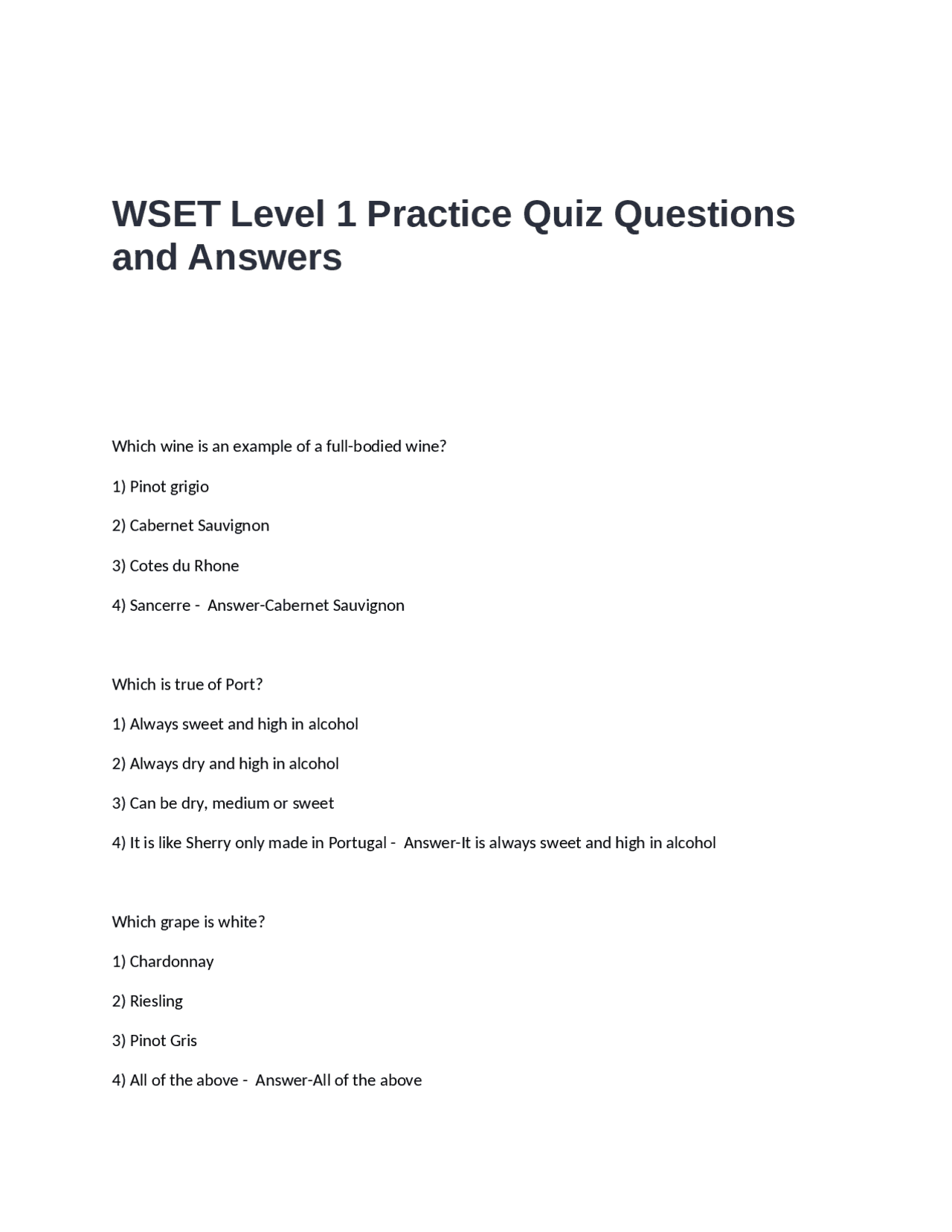 WSET Level 1 Practice Quiz Questions and Answers: Wine Tasting and ...