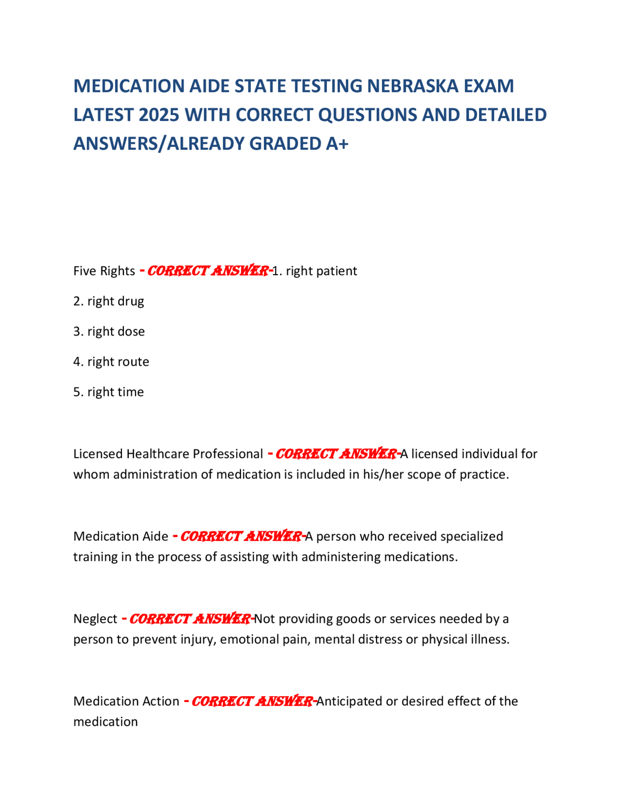 Nebraska Medication Aide Exam: 2025 Practice Questions & Answers ...
