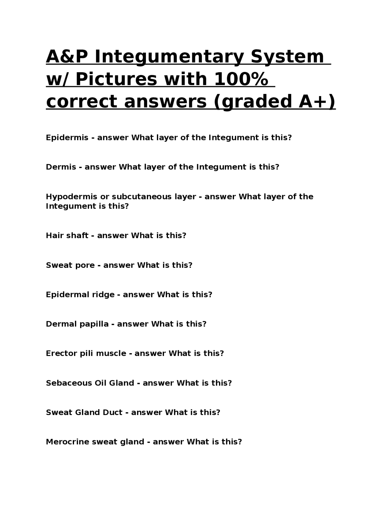 Integumentary System Quiz: Anatomy and Physiology Questions with ...