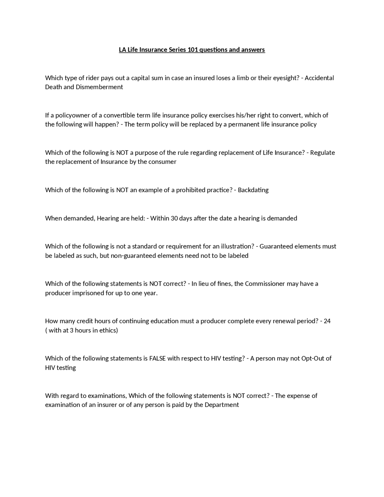 Life Insurance Series 101: Questions and Answers | Exams Advanced ...