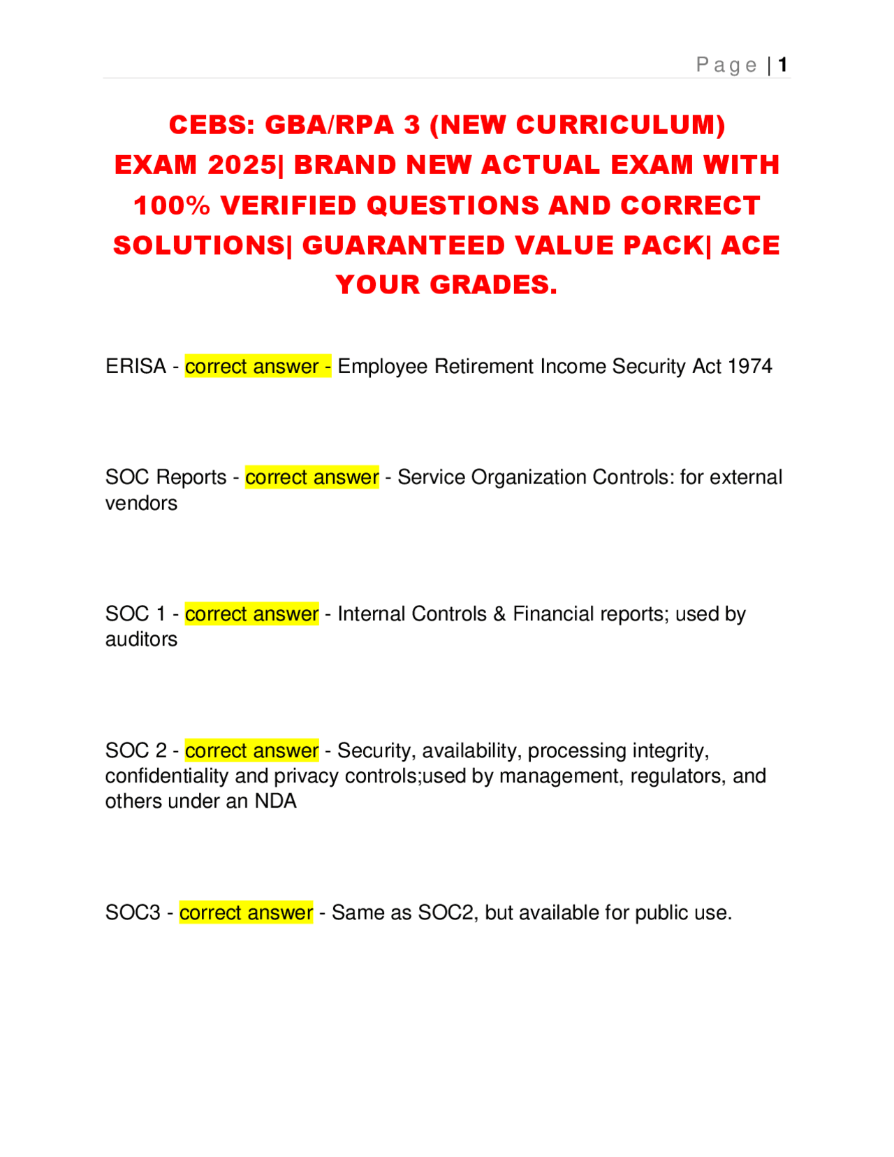 CEBS: GBA/RPA 3 (NEW CURRICULUM) EXAM 2025| BRAND NEW ACTUAL EXAM ...