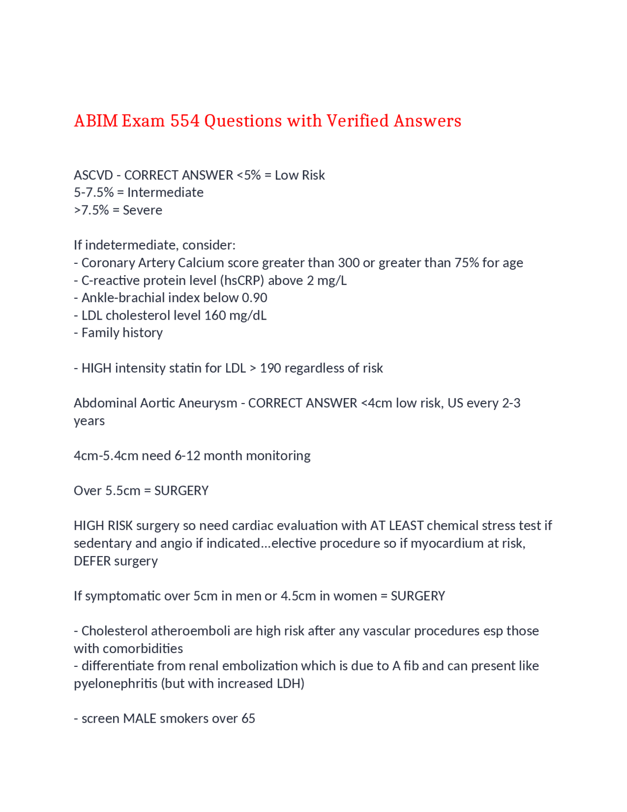 ABIM Exam 554 Questions with Verified Answers,100% CORRECT | Exams ...