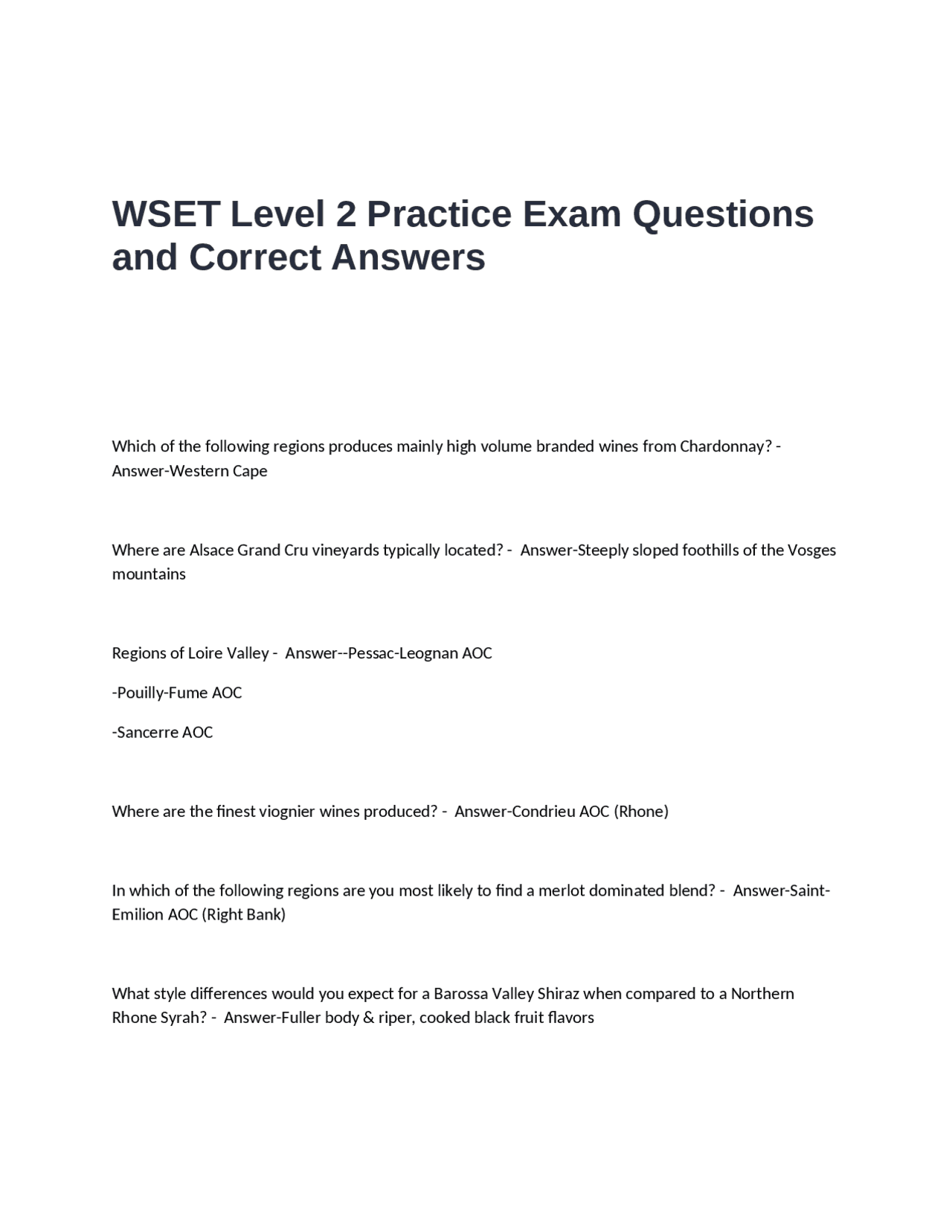 WSET Level 2 Practice Exam Questions and Answers: Wine Regions, Grapes ...