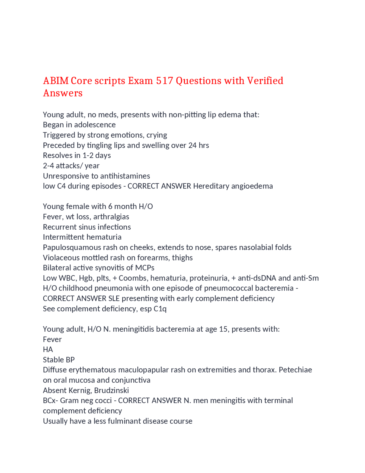 ABIM Core Scripts Exam: 517 Questions with Verified Answers | Exams ...