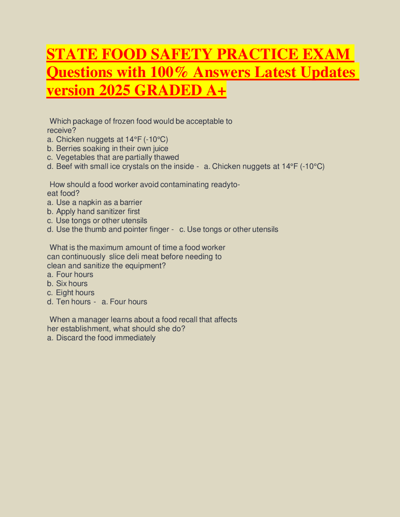 Food Safety Practice Exam: Questions and Answers | Exams Workplace ...