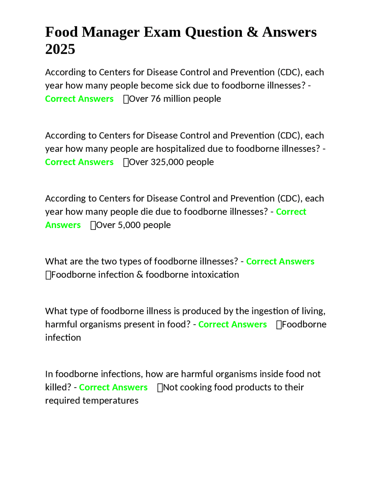 Food Manager Exam Questions and Answers: A Comprehensive Guide to Food ...