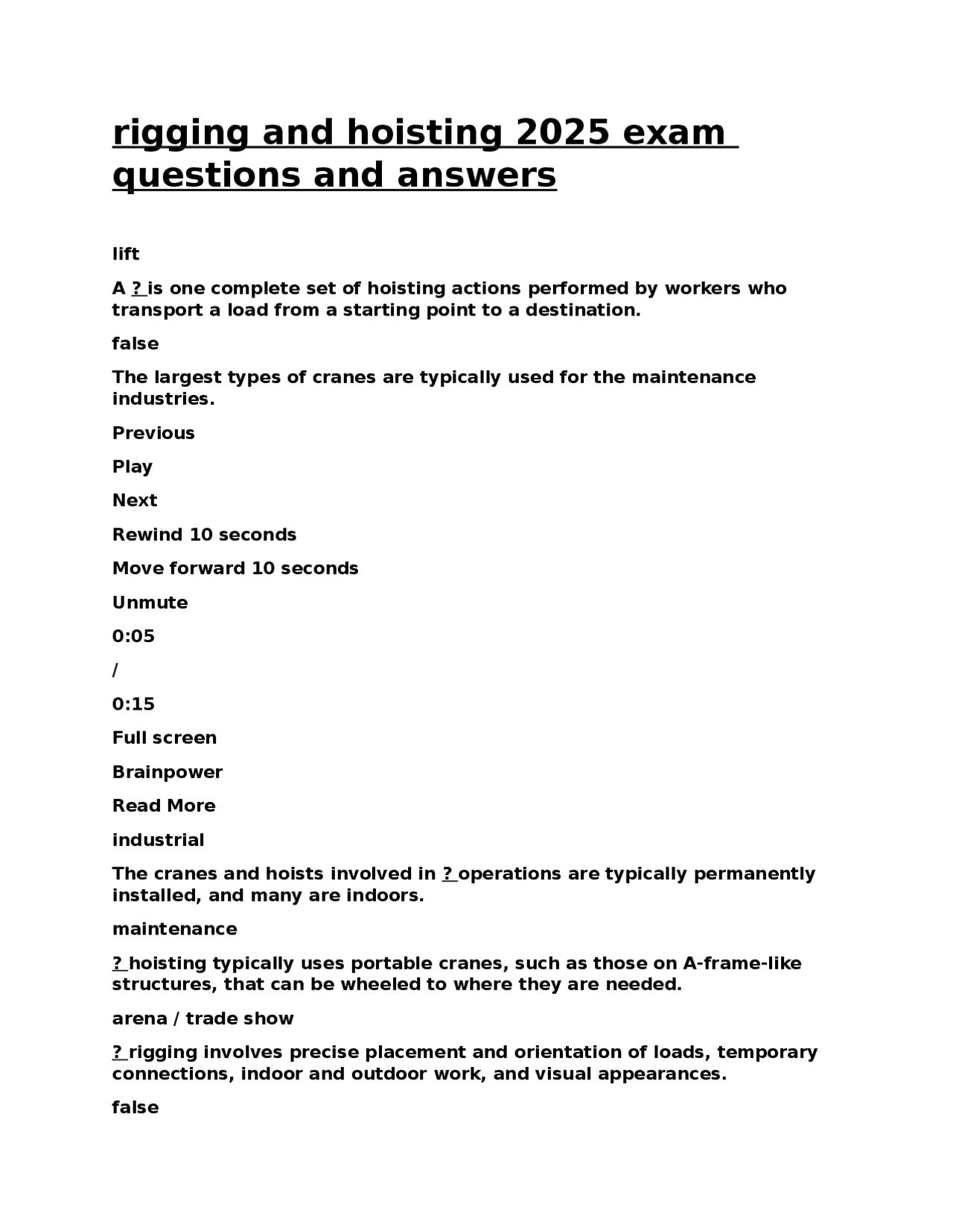 rigging and hoisting 2025 exam questions and answers.docx | Exams ...