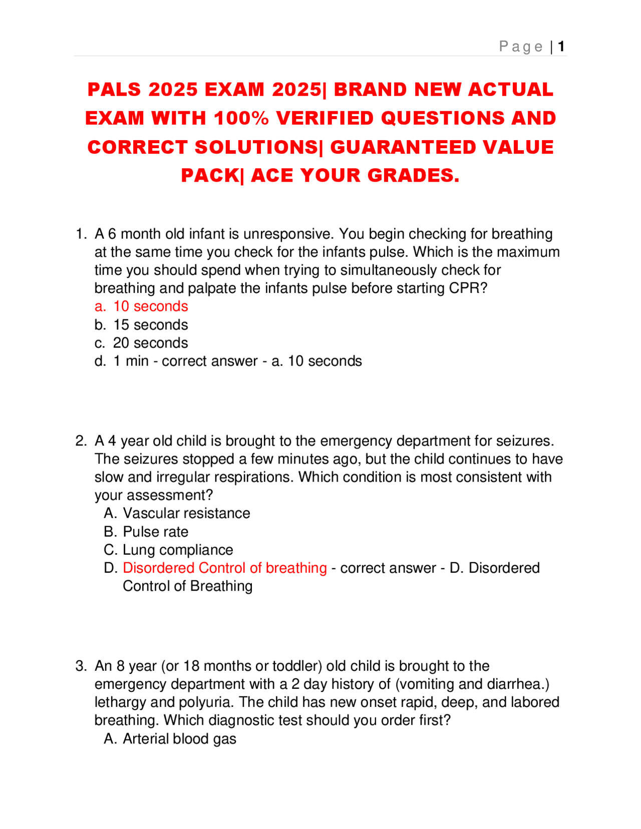 PALS 2025 EXAM 2025| BRAND NEW ACTUAL EXAM. | Exams Nursing | Docsity