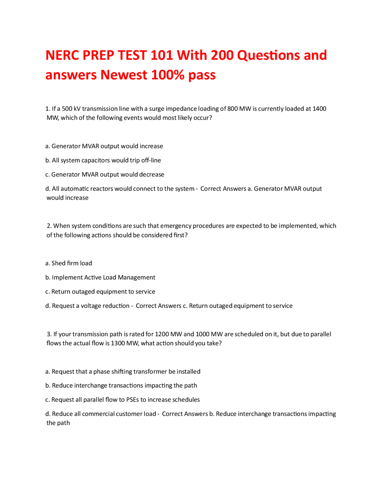 NERC PREP TEST 101: 200 Questions and Answers for Transmission System ...