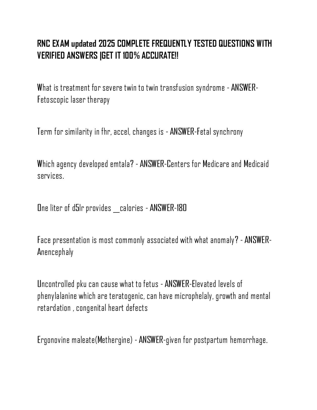 RNC EXAM updated 2025 COMPLETE FREQUENTLY TESTED QUESTIONS WITH ...