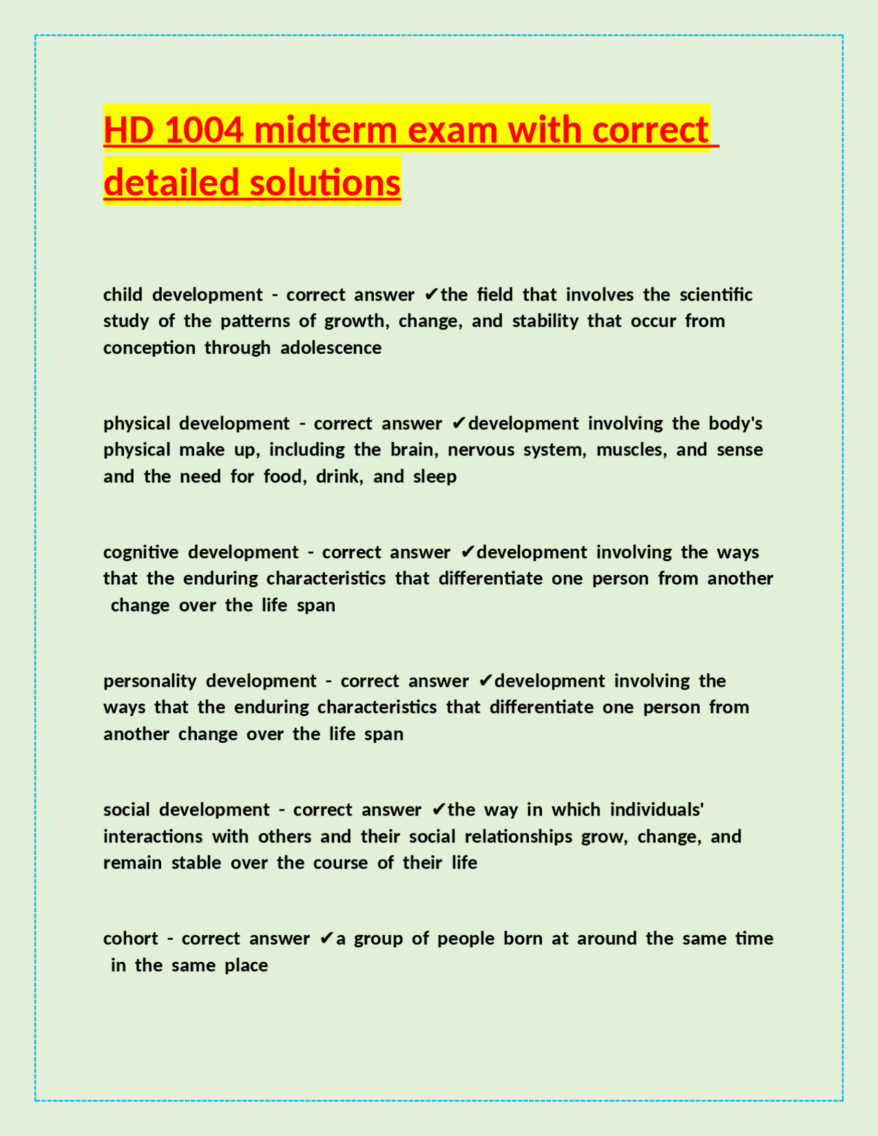 HD 1004 Midterm Exam: Child Development Concepts and Theories | Exams ...