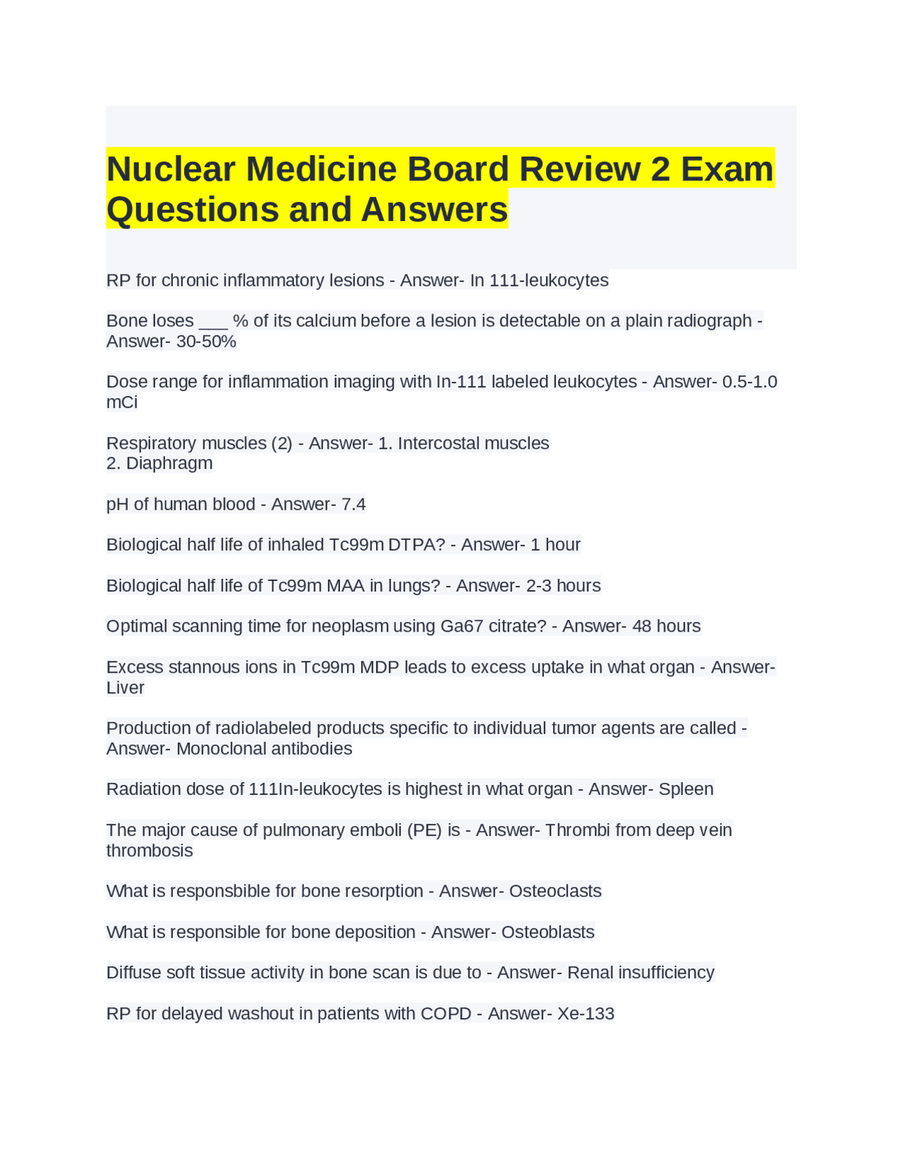 Nuclear Medicine Board Review 2 Exam: Questions and Answers | Exams ...