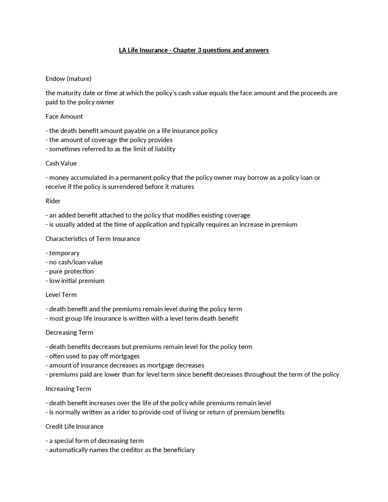 Life Insurance Concepts: Definitions and Explanations | Exams Advanced ...