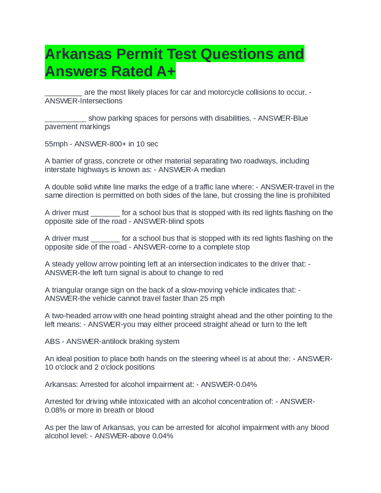 Arkansas Driver's License Test: Questions and Answers | Exams Advanced ...
