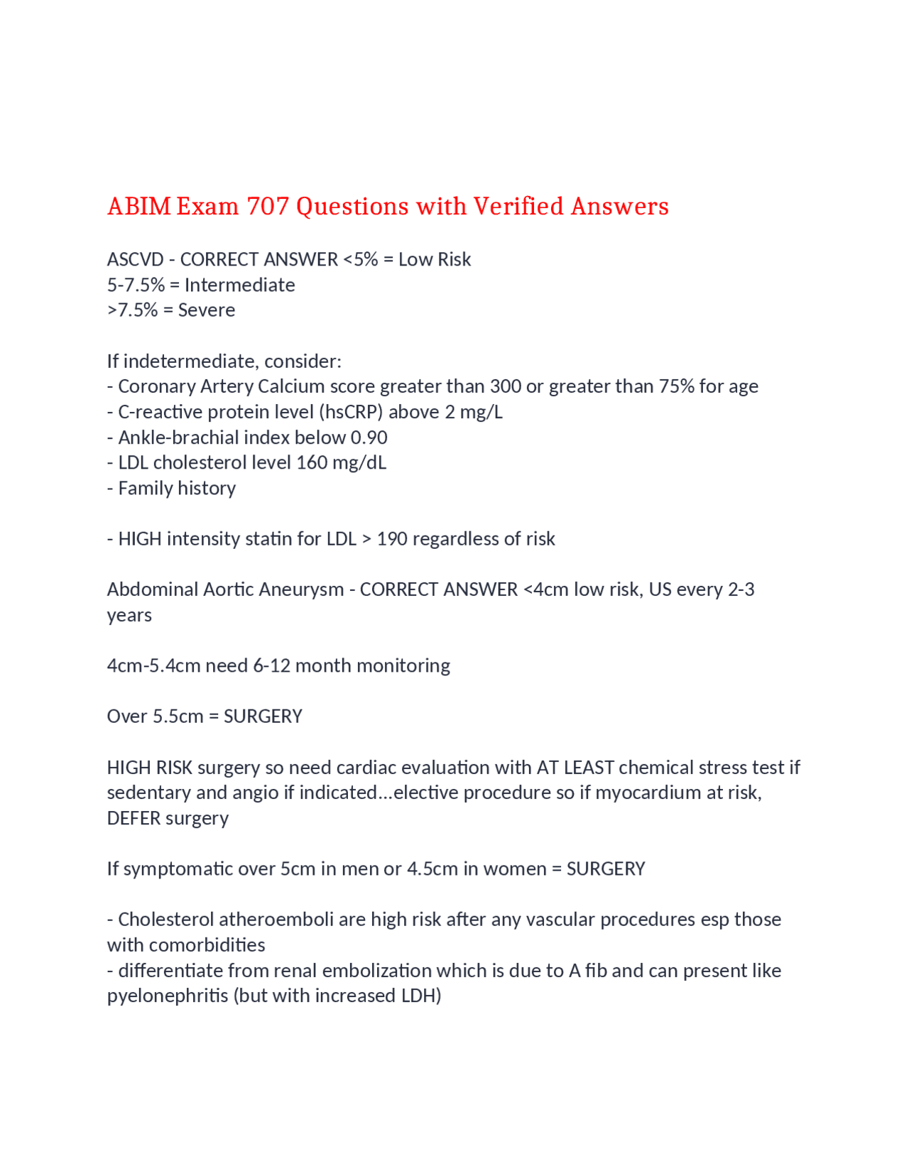 ABIM Exam 707 Questions with Verified Answers,100% CORRECT | Exams ...