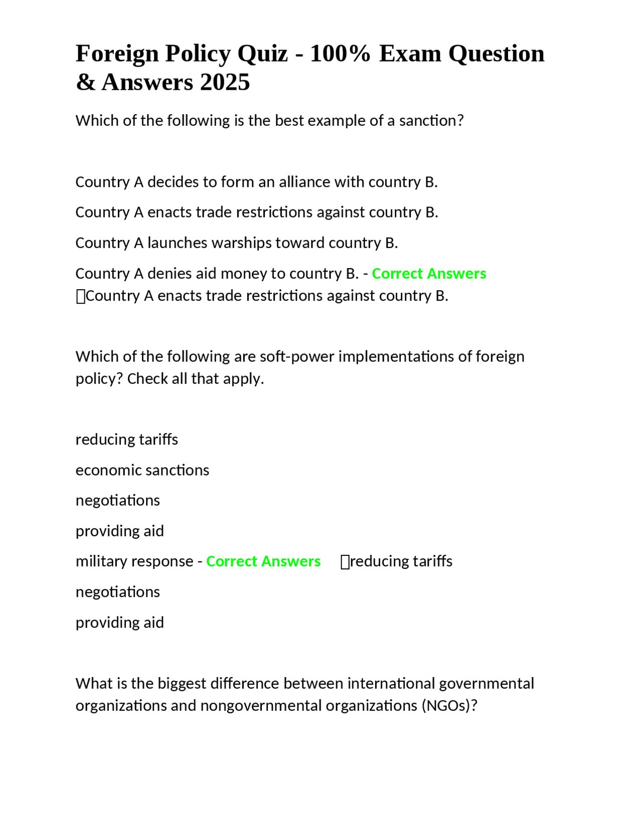 Foreign Policy Quiz: Multiple Choice Questions and Answers | Exams ...