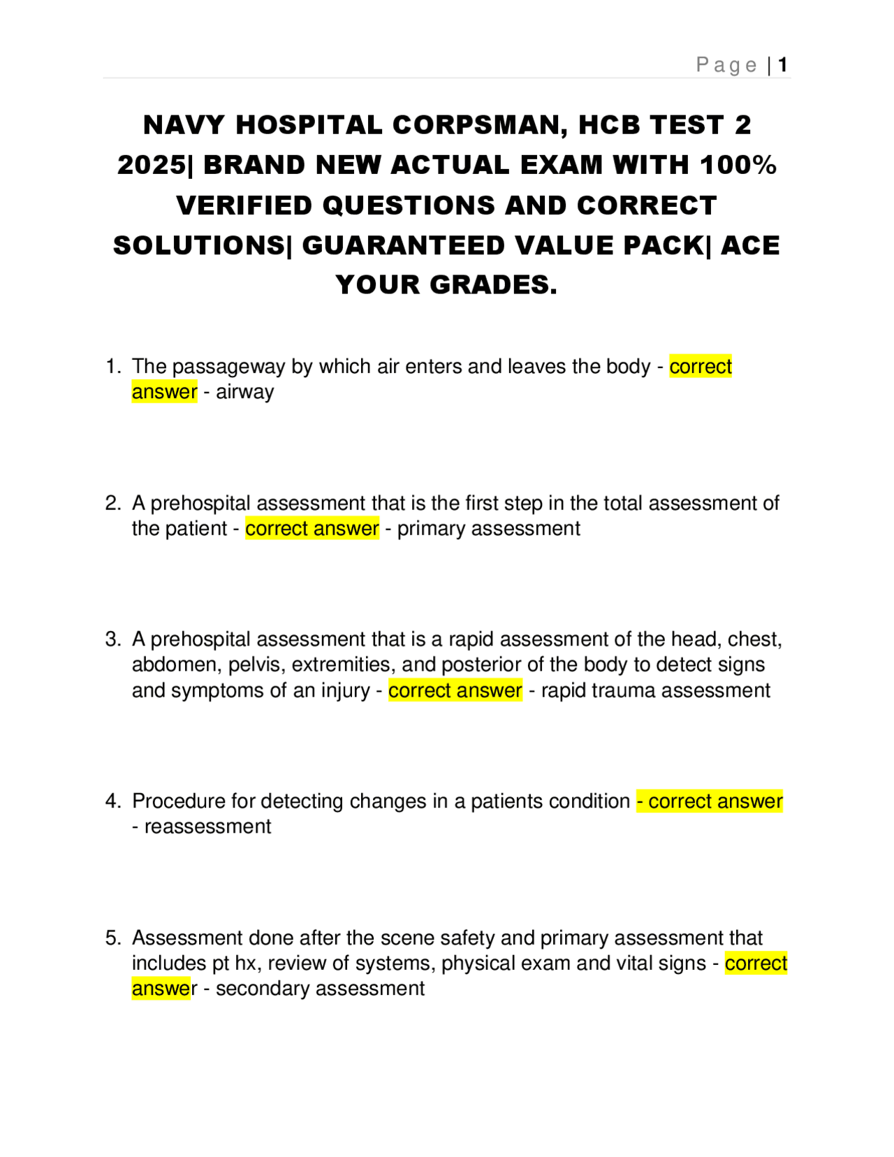 Navy Hospital Corpsman (HCB) Test 2: Practice Questions and Answers ...