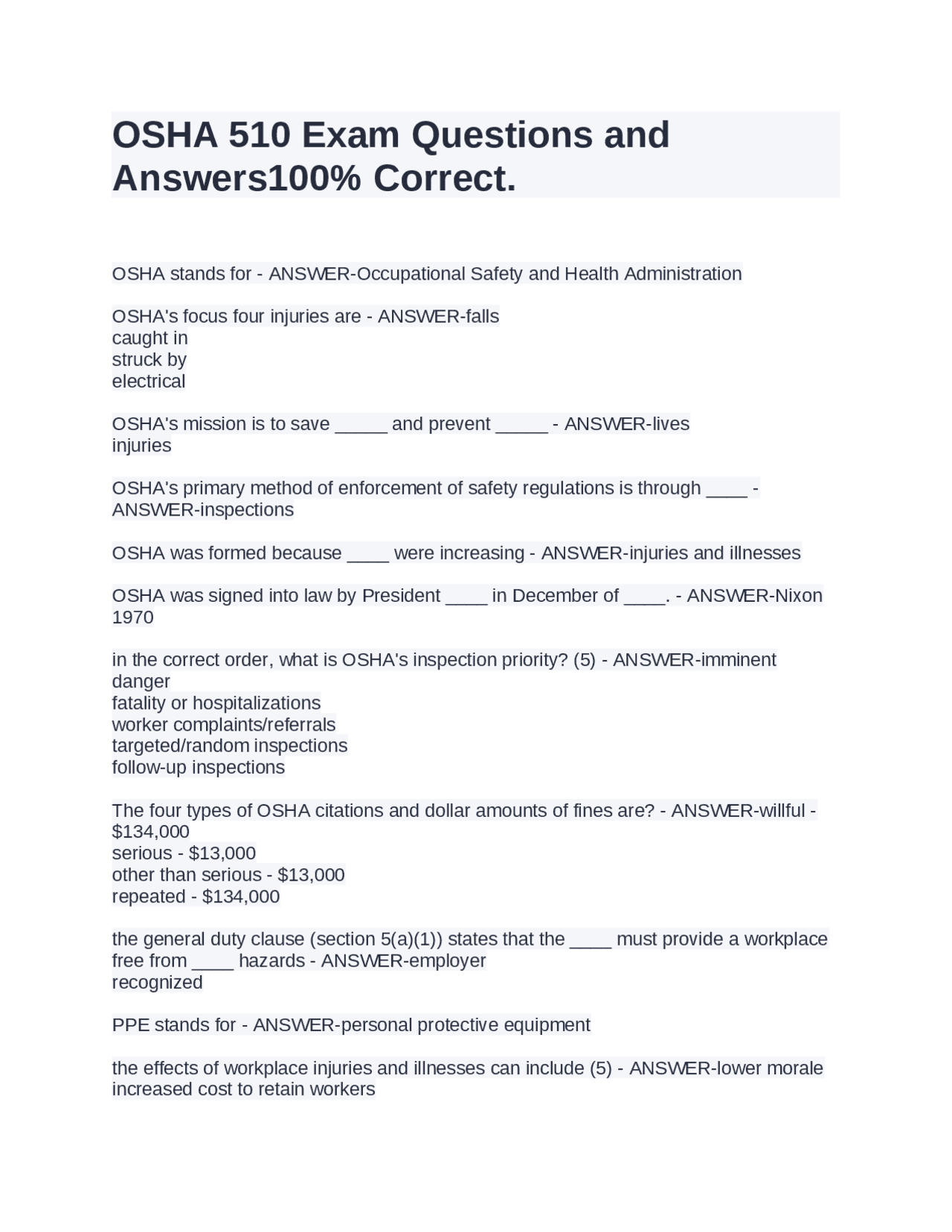 OSHA 510 Exam: Comprehensive Guide to Safety and Health | Exams ...