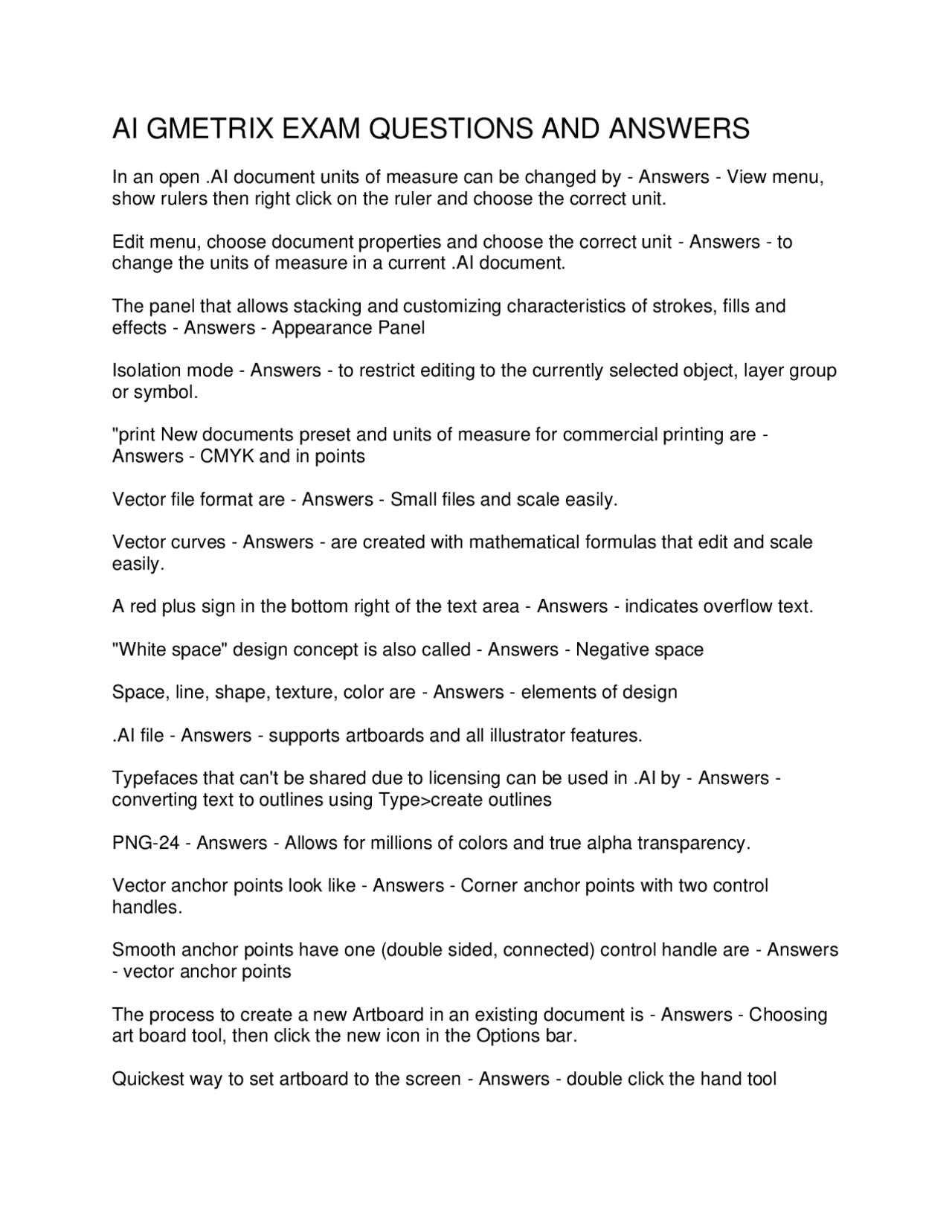 AI GMETRIX EXAM QUESTIONS AND ANSWERS | Exams Social Sciences | Docsity