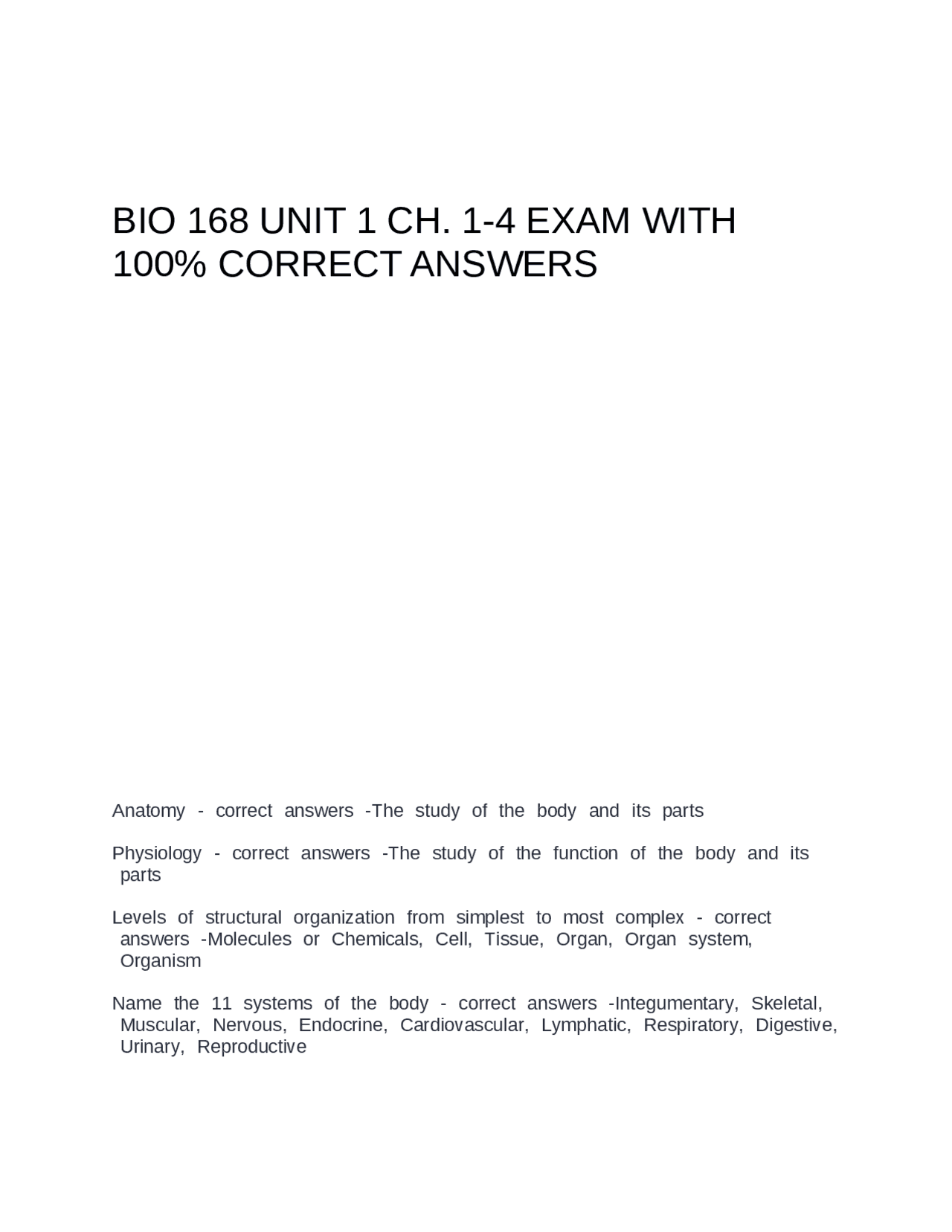 BIO 168 Unit 1: Introduction to Human Anatomy and Physiology - Exam ...