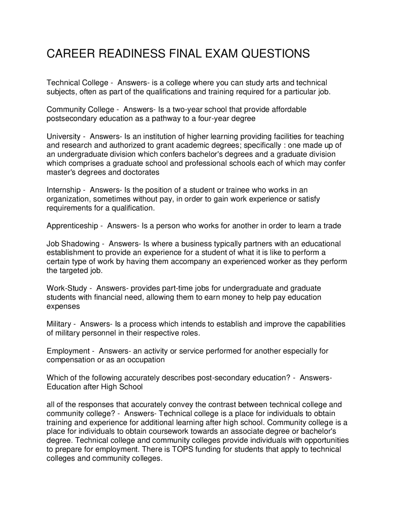 Career Readiness Exam Guide: Post-Secondary & Career Planning | Exams ...