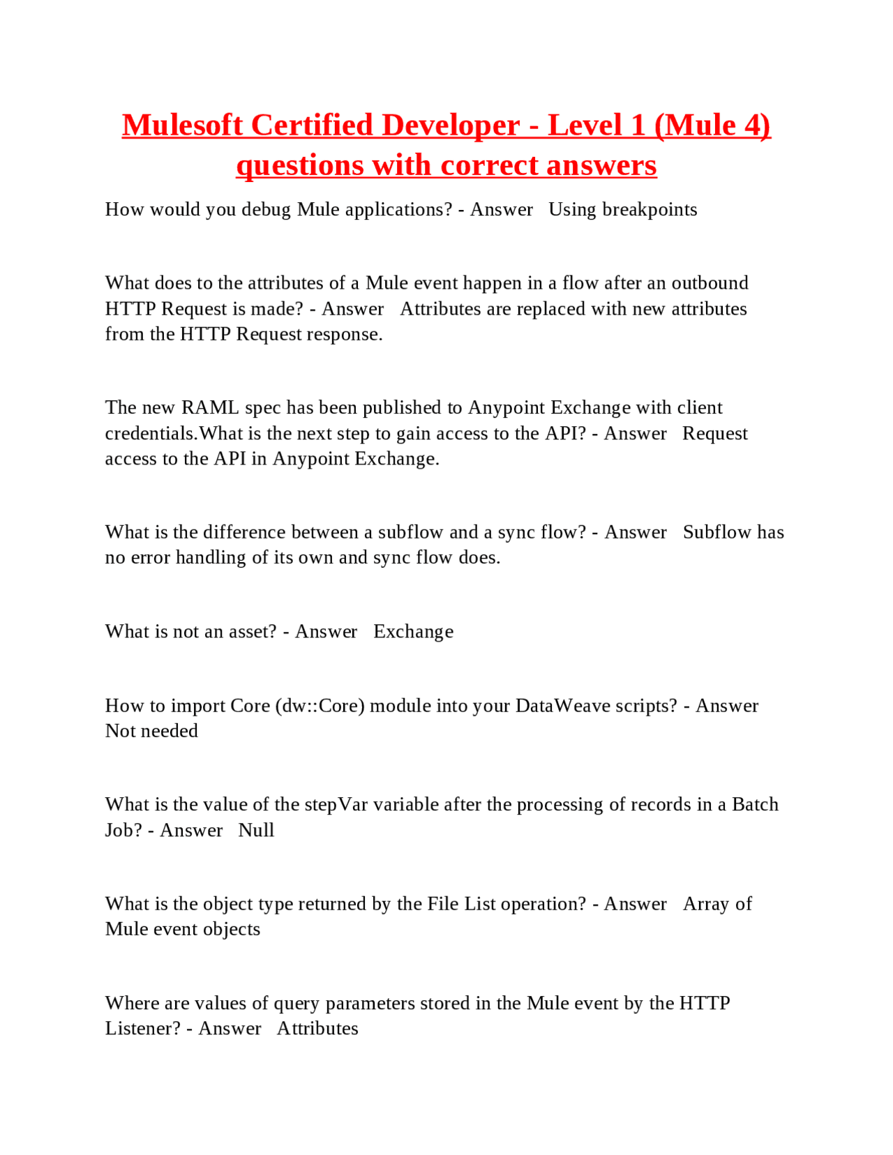 Mulesoft Certified Developer - Level 1 (Mule 4) Exam Preparation: Questions and Answers | Exams ...