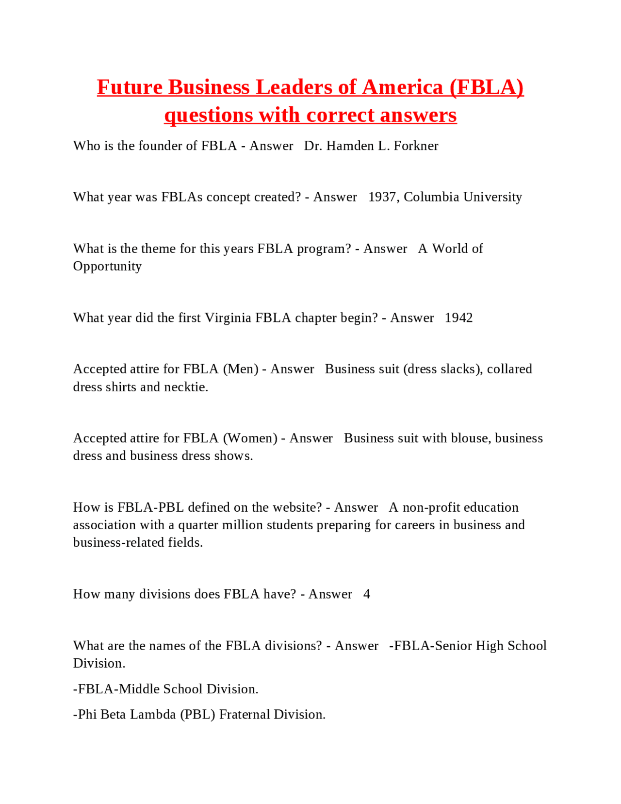 Future Business Leaders of America (FBLA) - Questions and Answers ...