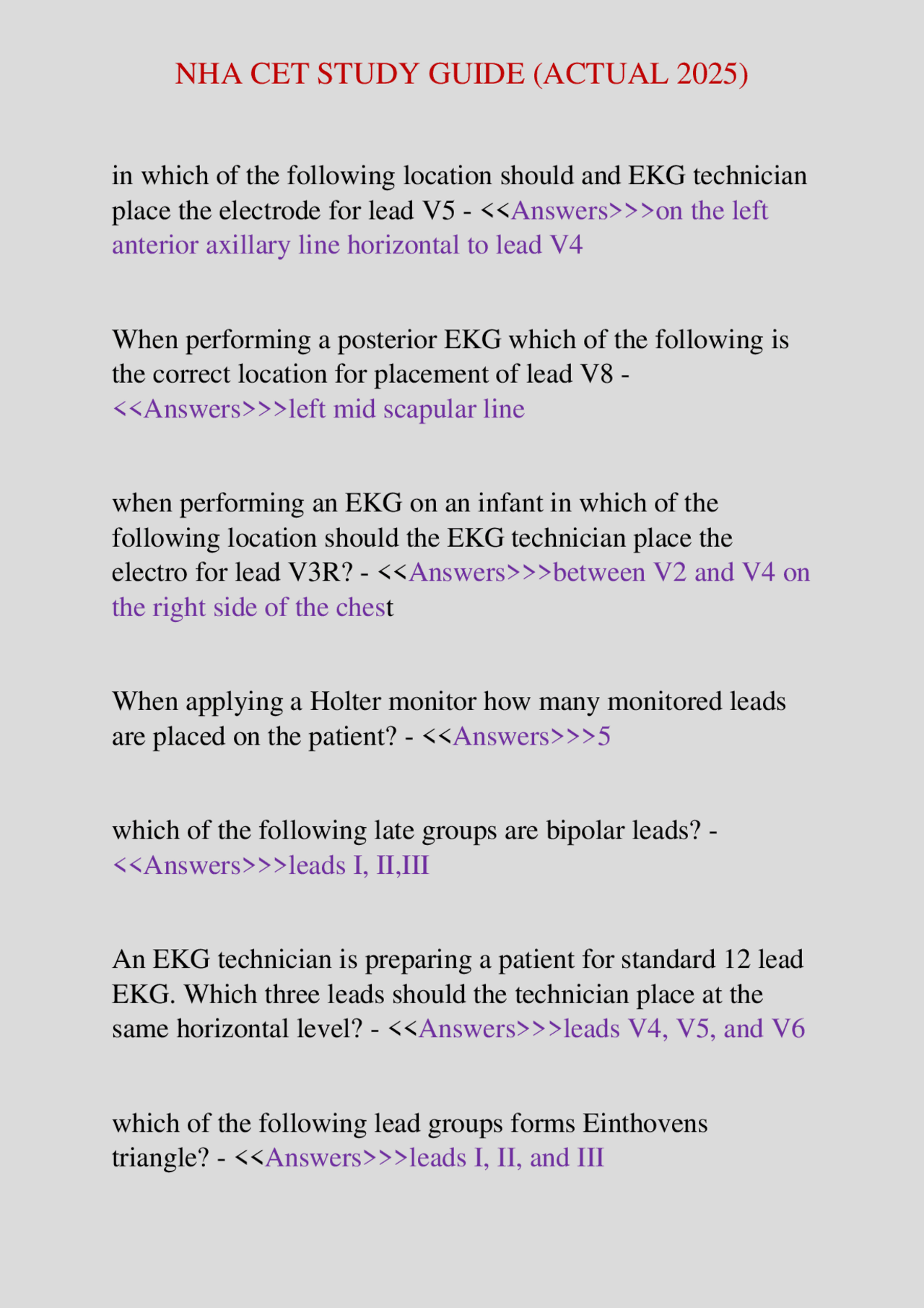 NHA CET Study Guide (ACTUAL 2025): EKG Technician Practice Questions ...